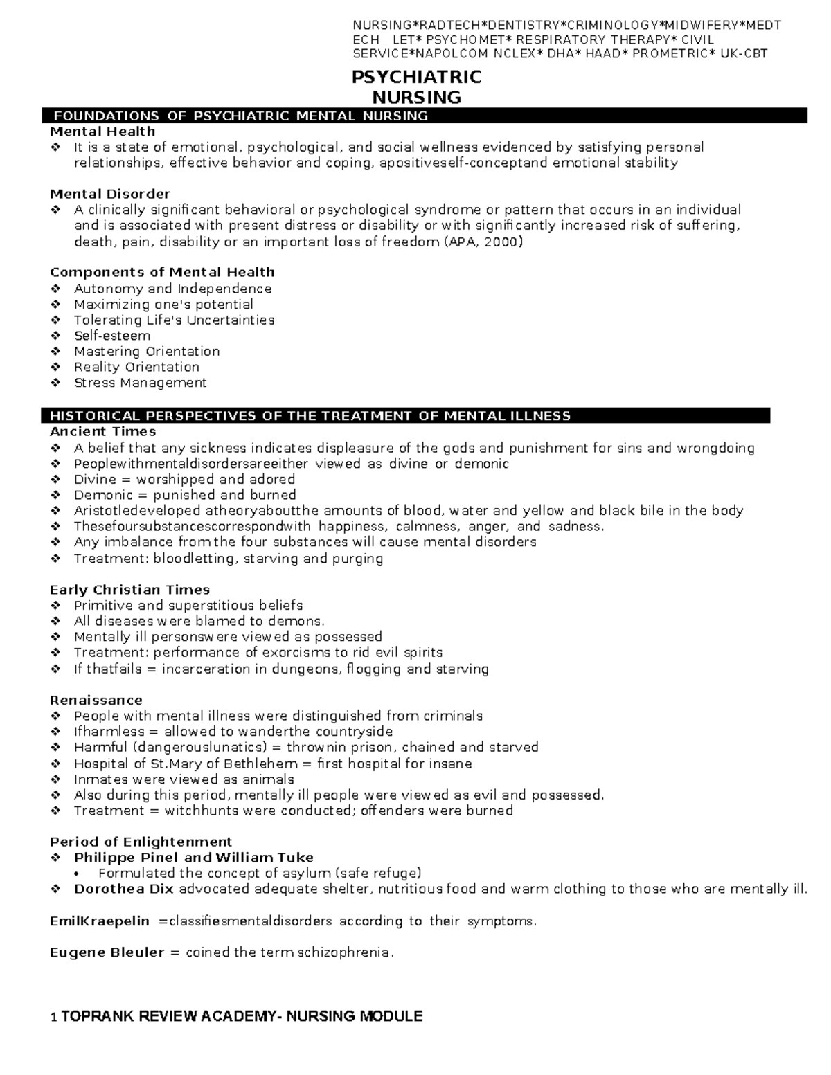 7-Psychiatric - notes - ECH LET* PSYCHOMET* RESPIRATORY THERAPY* CIVIL ...