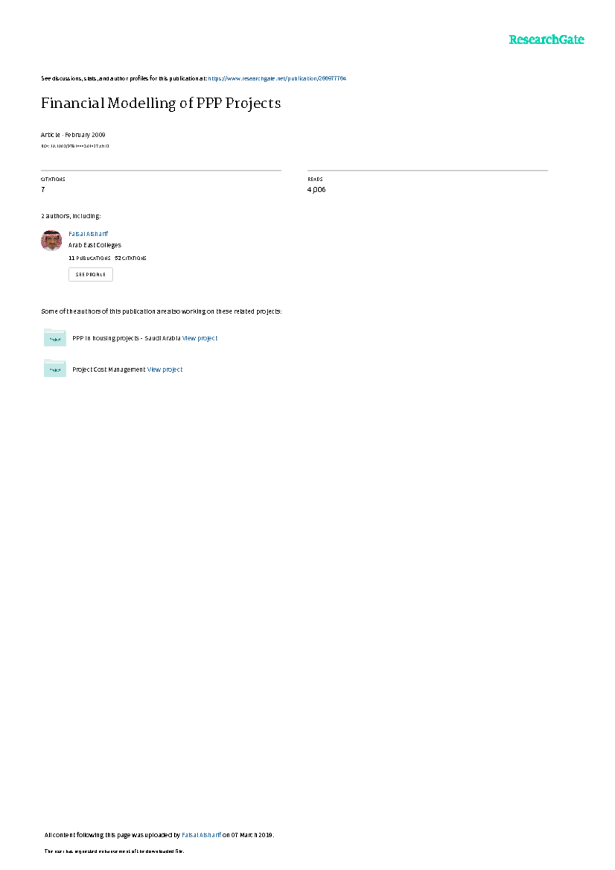 Financial Modelling of PPP Projects - See discussions, stats, and ...