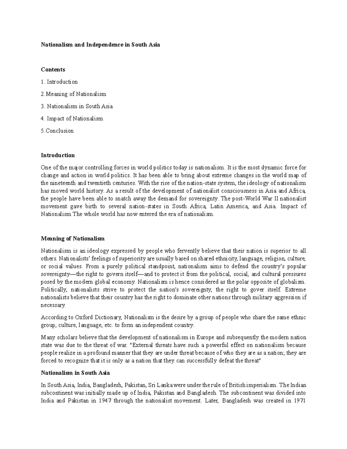 Nationalism and Independence in South Asi1 - Nationalism and ...
