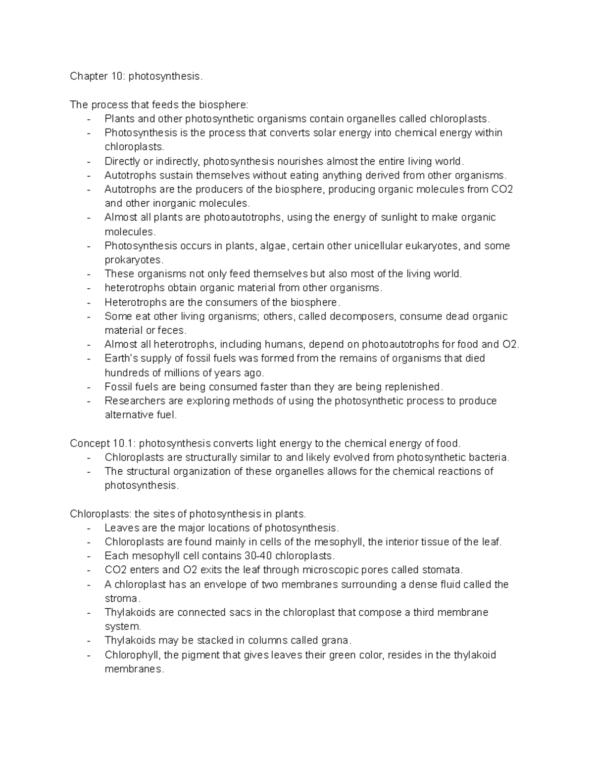 Chapter 10 BIO lec - photosynthesis and the process of it. - Chapter 10 ...