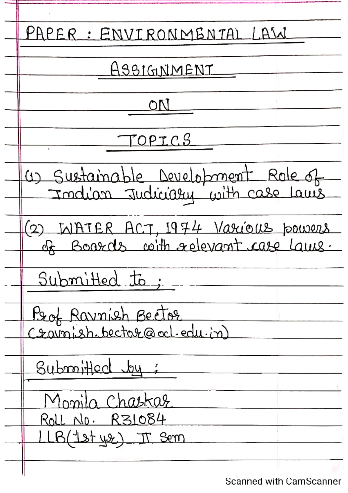 Environmental Law - Assignment on Environment Law - Bachelor of ...
