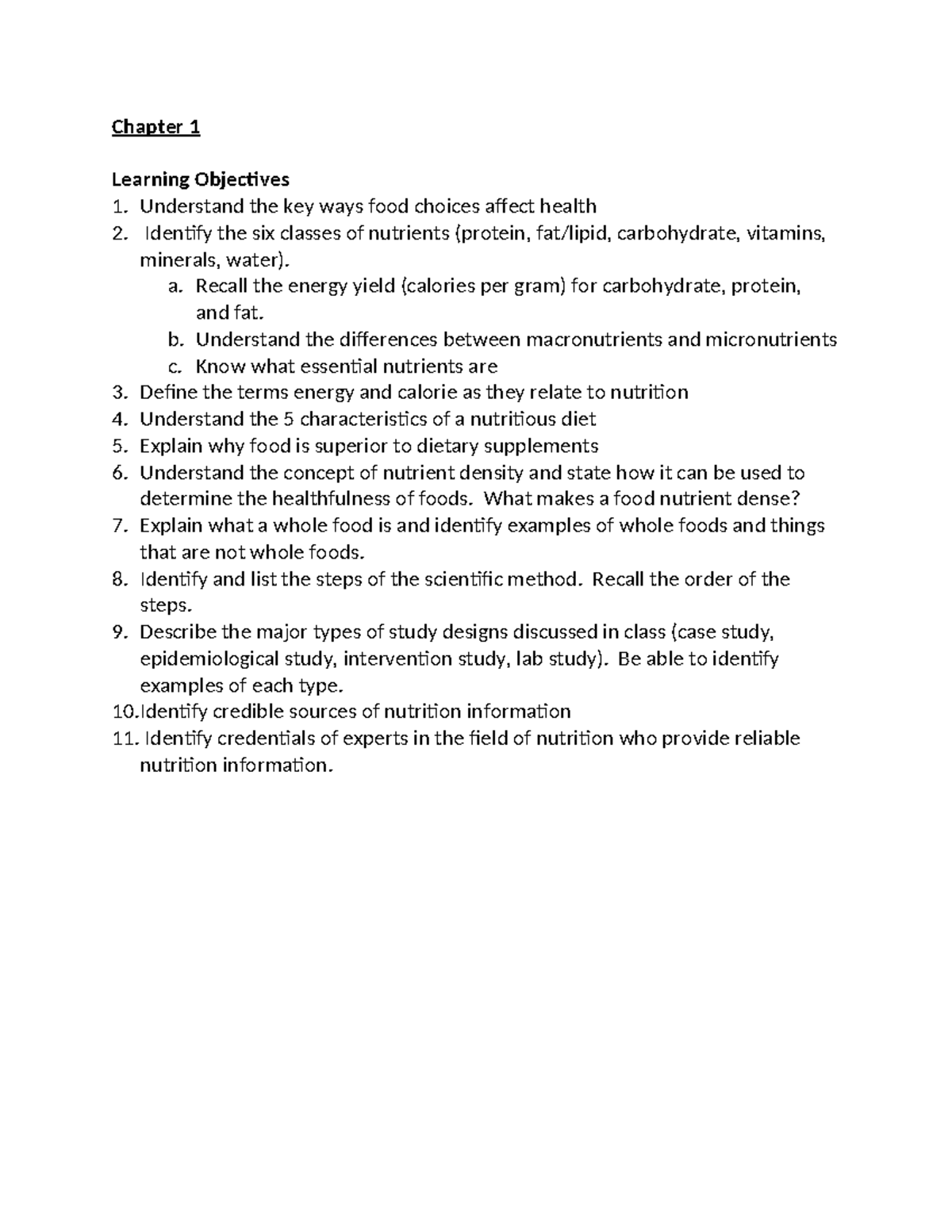 Chapter 1 Learning Objectives Chapter 1 Learning Objectives Understand The Key Ways Food 