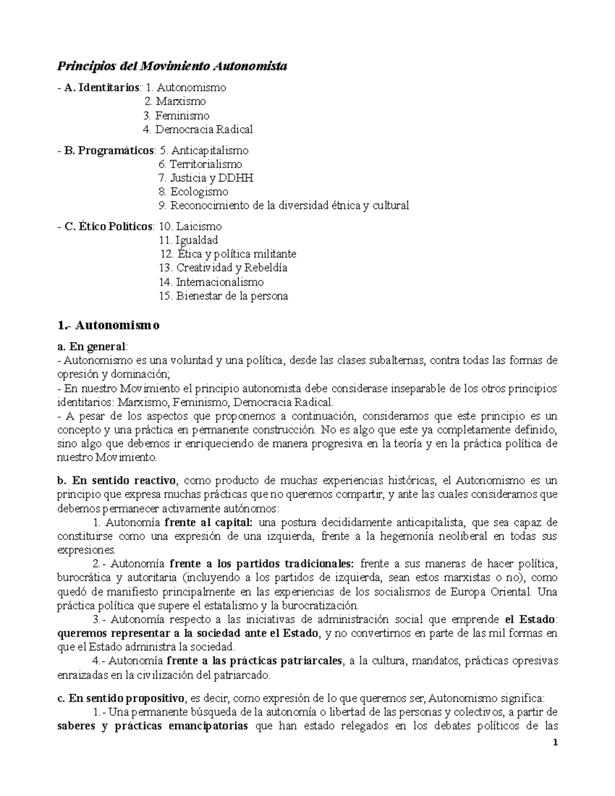 Principios MA - N°1 Autonomismo - Principios del Movimiento Autonomista ...