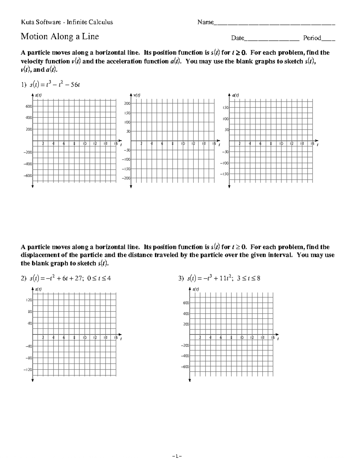 04 - Motion Along a Line - Practical Exam - Kuta Software Infinite ...