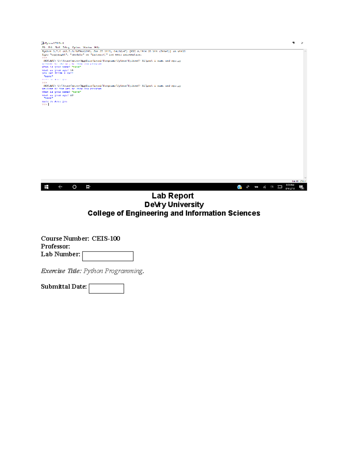 Ceis100 Week 4 Final Lab Report Lab Report Devry University College Of Engineering And