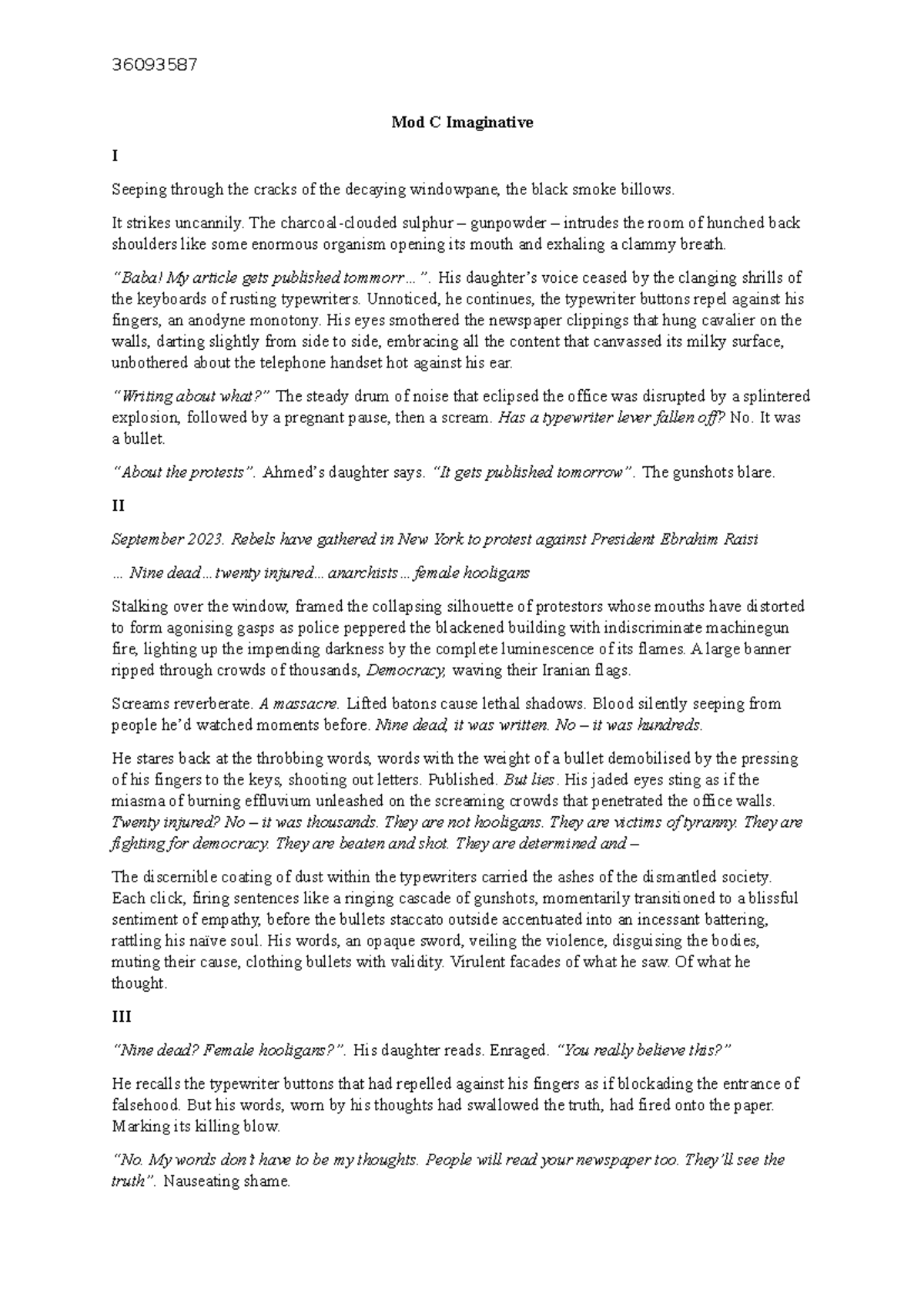 Module C - Imaginative Essay - 36093587 Mod C Imaginative I Seeping ...