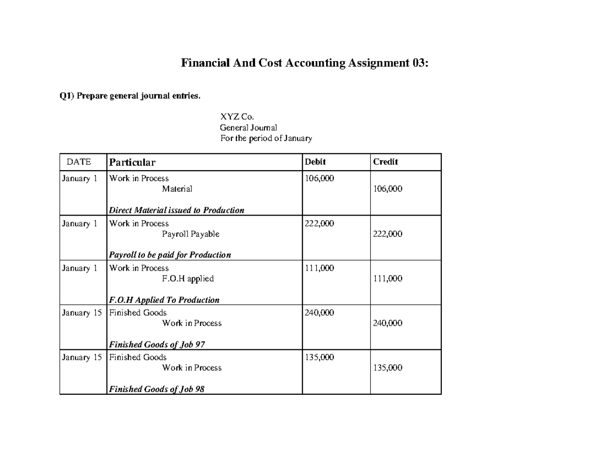 Job Order Costing Related To Cost Management Assignment Question