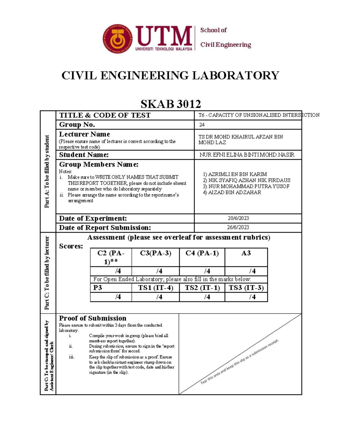 T6 LAB Report - EFNI - School of Civil Engineering CIVIL ENGINEERING ...