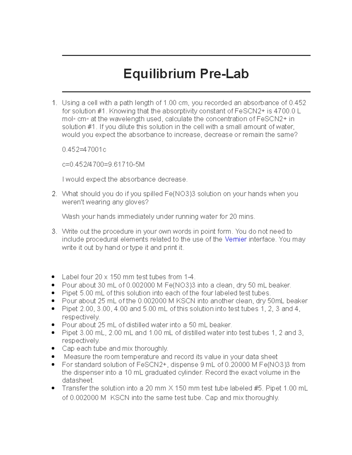 Equilibrium Pre - Equilibrium Pre-Lab 1. Using a cell with a path ...
