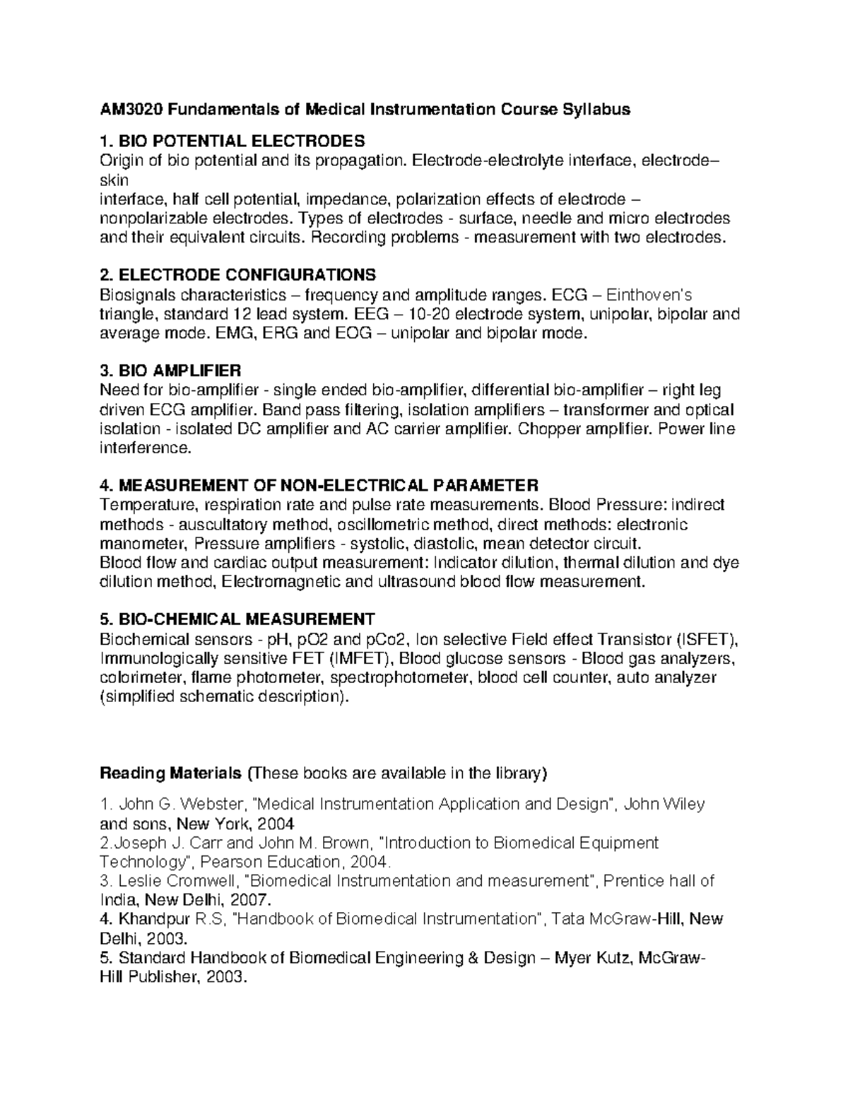 AM3020 Syllabushhb - AM3020 Fundamentals of Medical Instrumentation ...