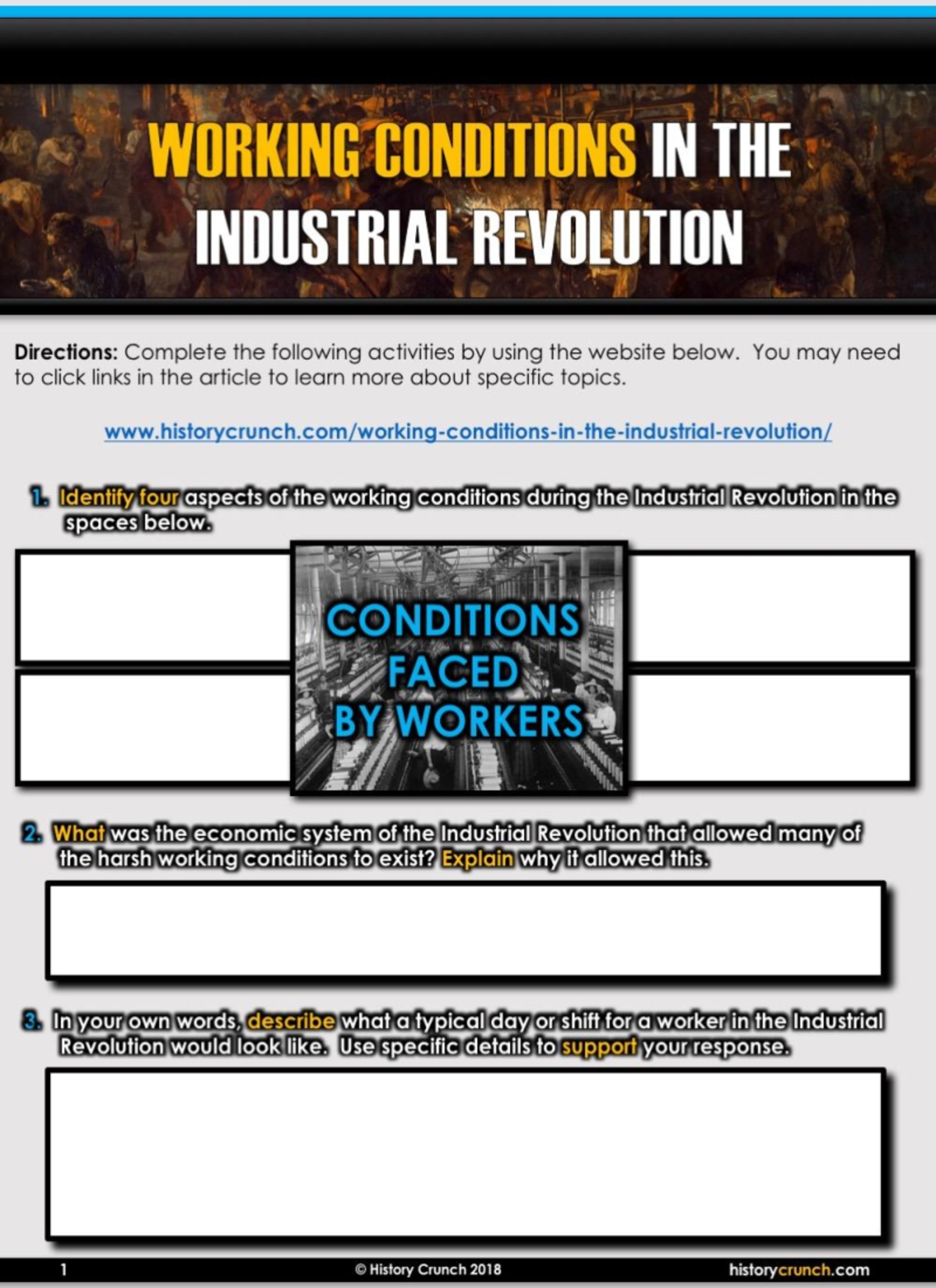 Working Conditions in the Industrial Revolution - Questions - WORKING ...