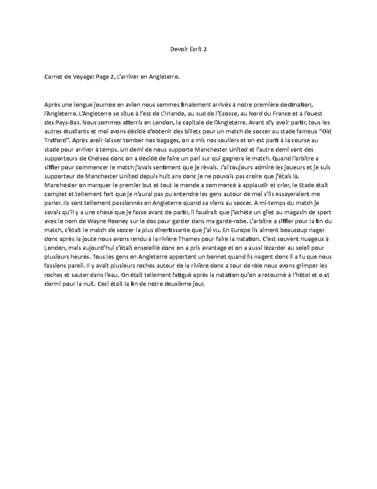 Devoir Ecrit 2 proper copy FR 192B - Devoir Ecrit 2 Carnet de Voyage: Page 2, L’arriver en - Studocu