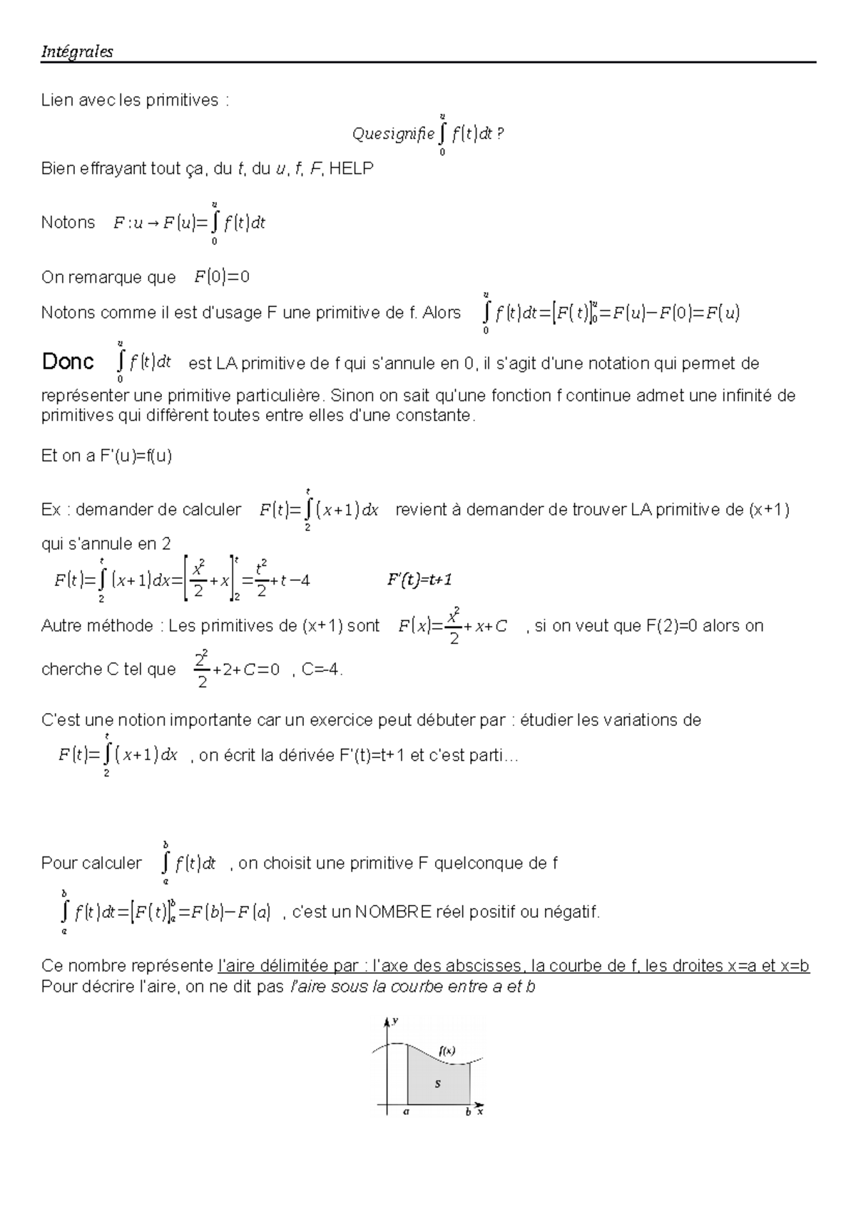Intégrales - Résumé rappels de mathématiques - Intégrales Lien avec les ...