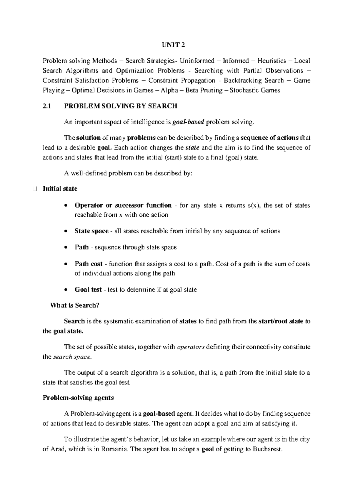 UNIT 2 - XSDDZVF - UNIT 2 Problem solving Methods – Search Strategies- Uninformed – Informed ...