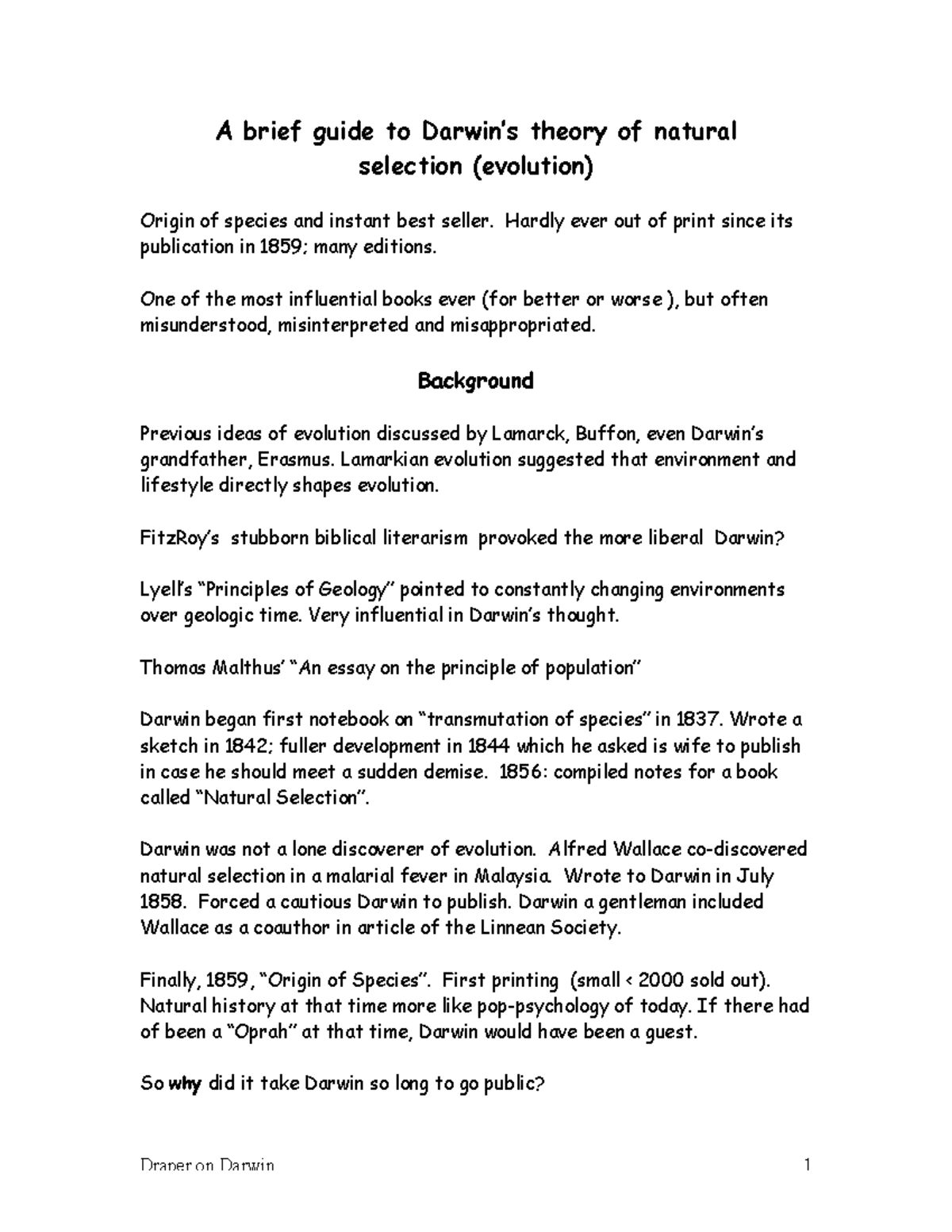 A brief guide to Darwin’s theory of natural - A brief guide to Darwin’s ...