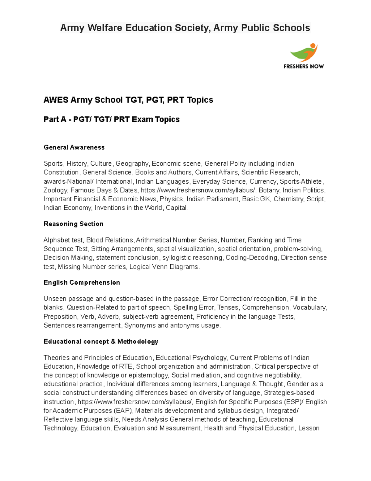 AWES Army School TGT PGT PRT Topics - Army Welfare Education Society ...