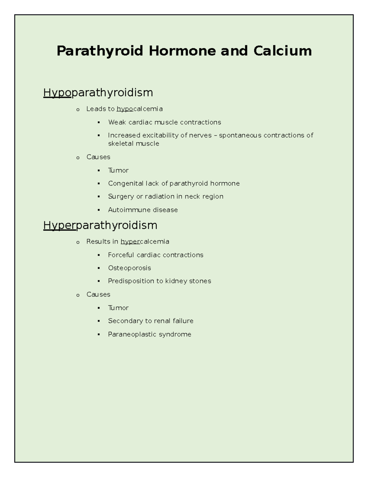 NU310 Endocrine Disorders Study Sheet - Parathyroid Hormone and Calcium ...