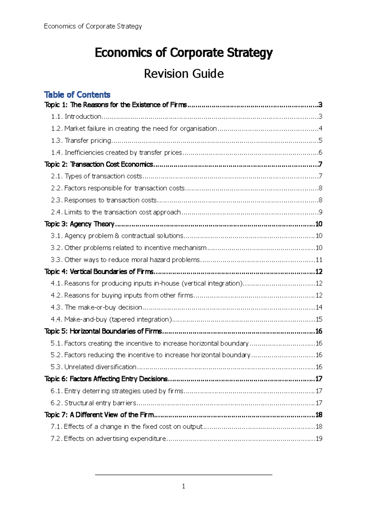 ECS - Revision Guide - Lecture notes - Economics of Corporate Strategy ...