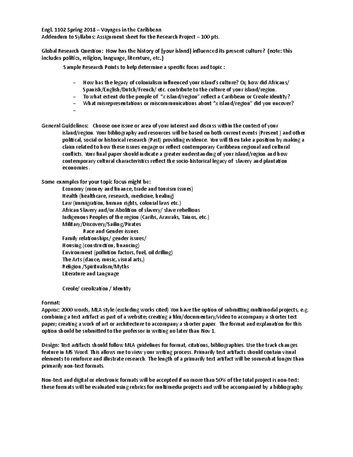 Research Project Instructions - Engl. 1102 Spring 2018 – Voyages in the ...