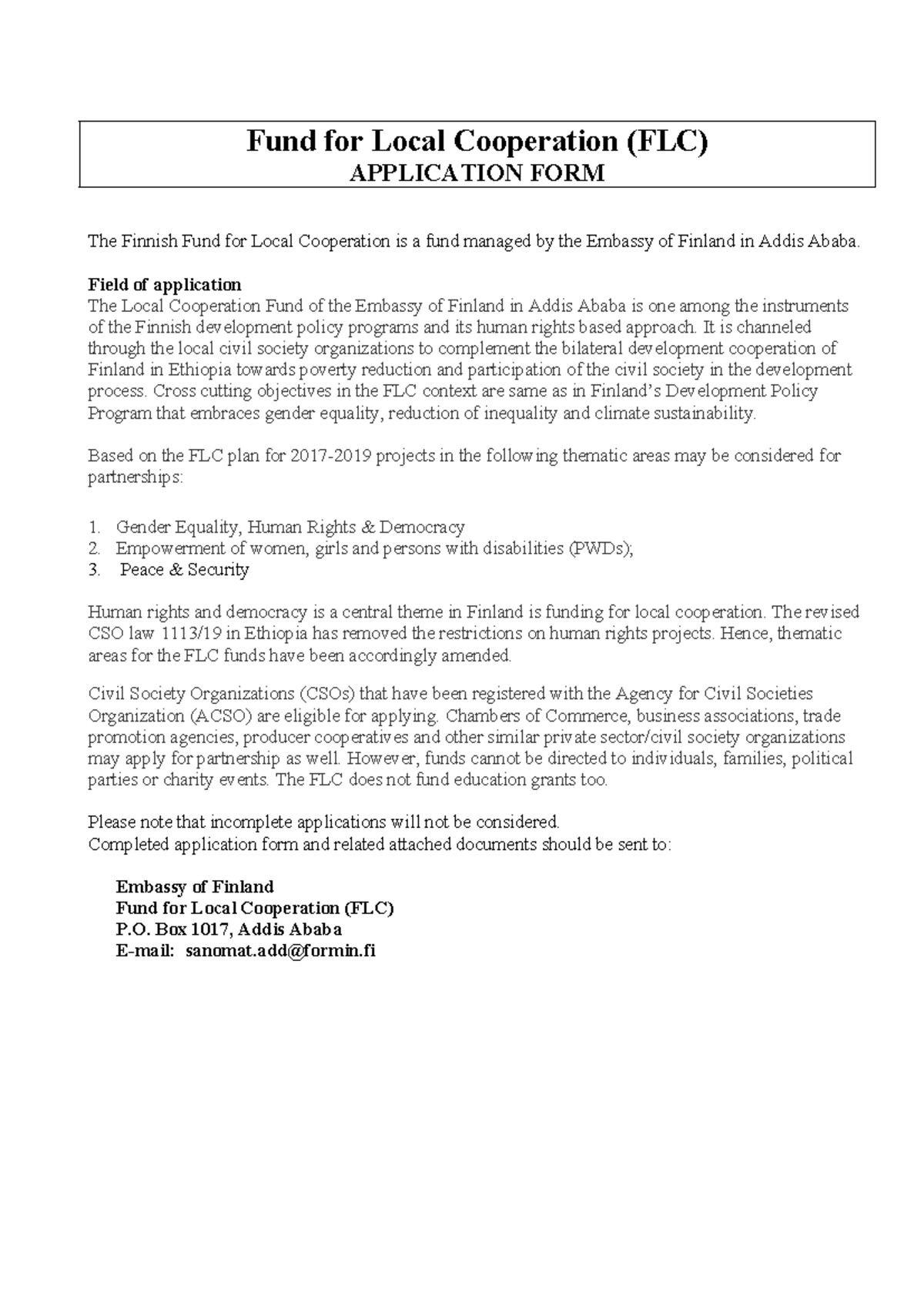 FLC Application form revised'19 - Fund for Local Cooperation (FLC) APPLICATION FORM The Finnish ...