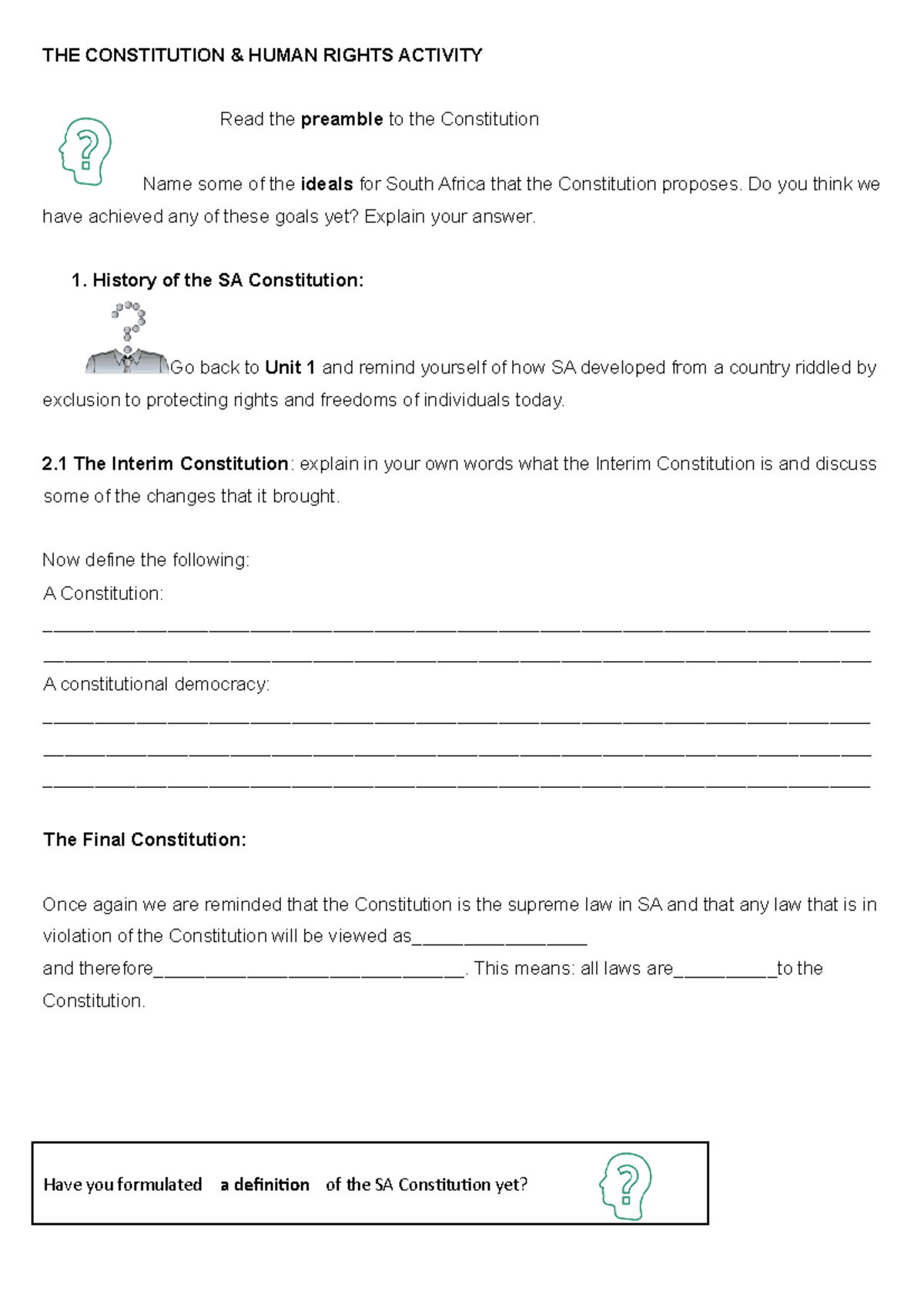 THE Constitution Human Rights activity - THE CONSTITUTION & HUMAN ...