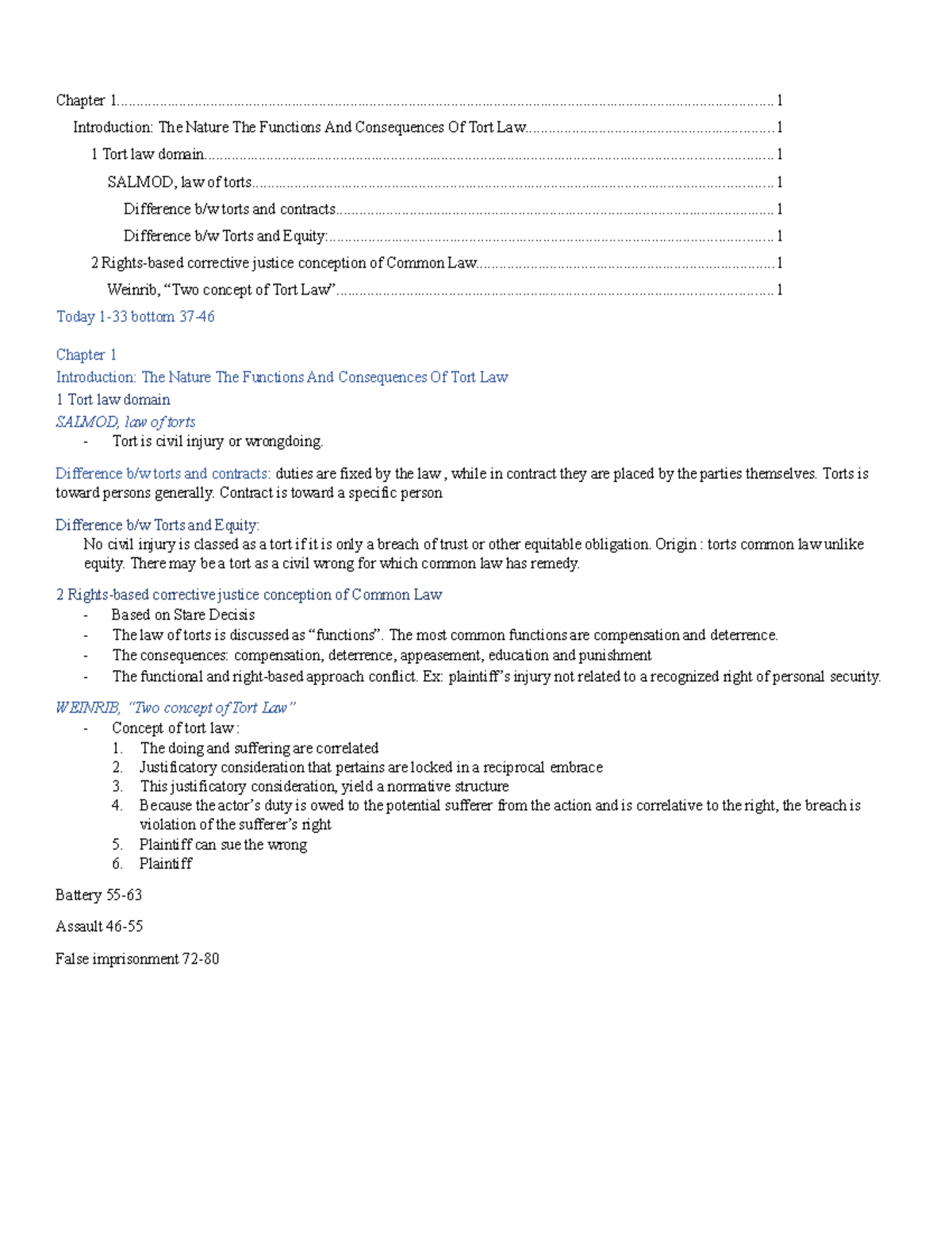 Reading Canadian Tort Law - Chapter - Studocu