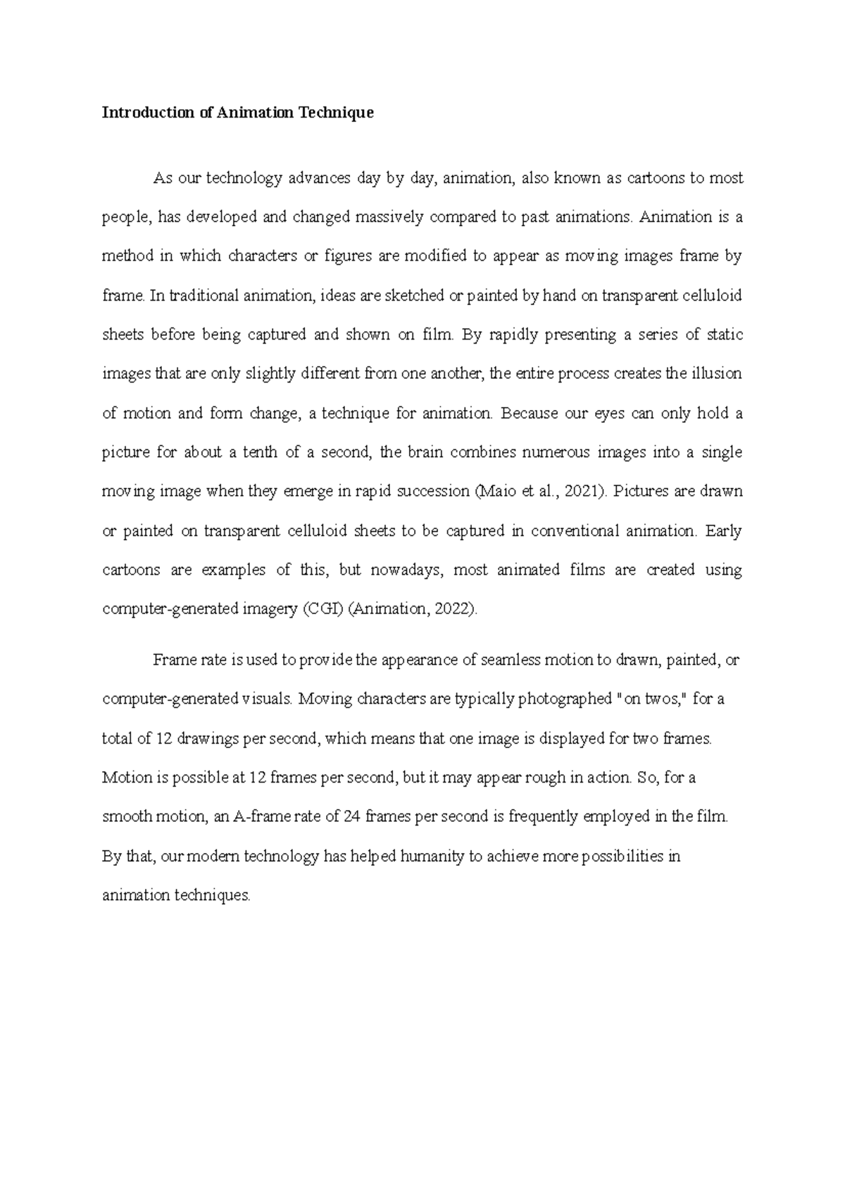 Introduction of Animation Technique - Animation is a method in which ...