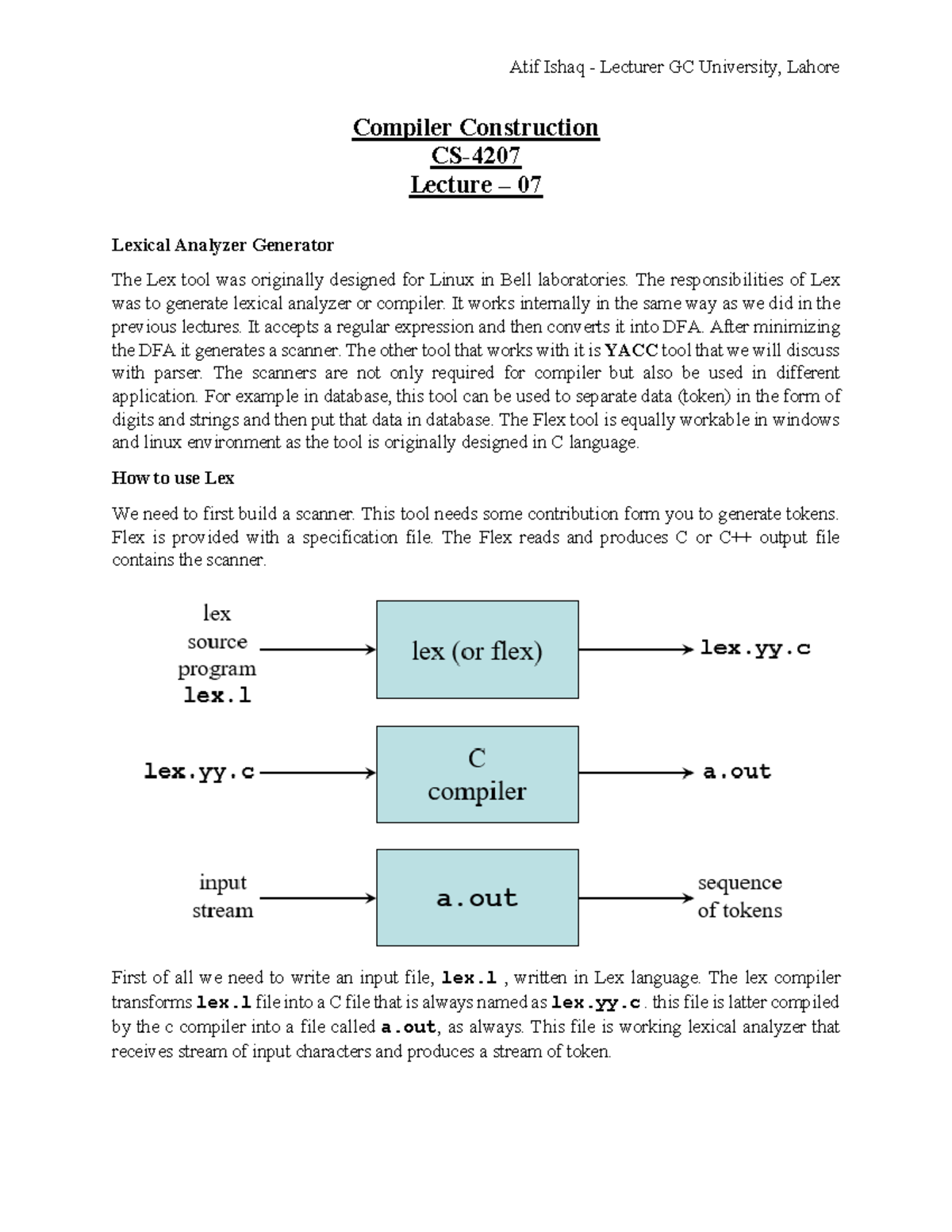Reader-7 - important notes by atif ishq - Compiler Construction CS ...