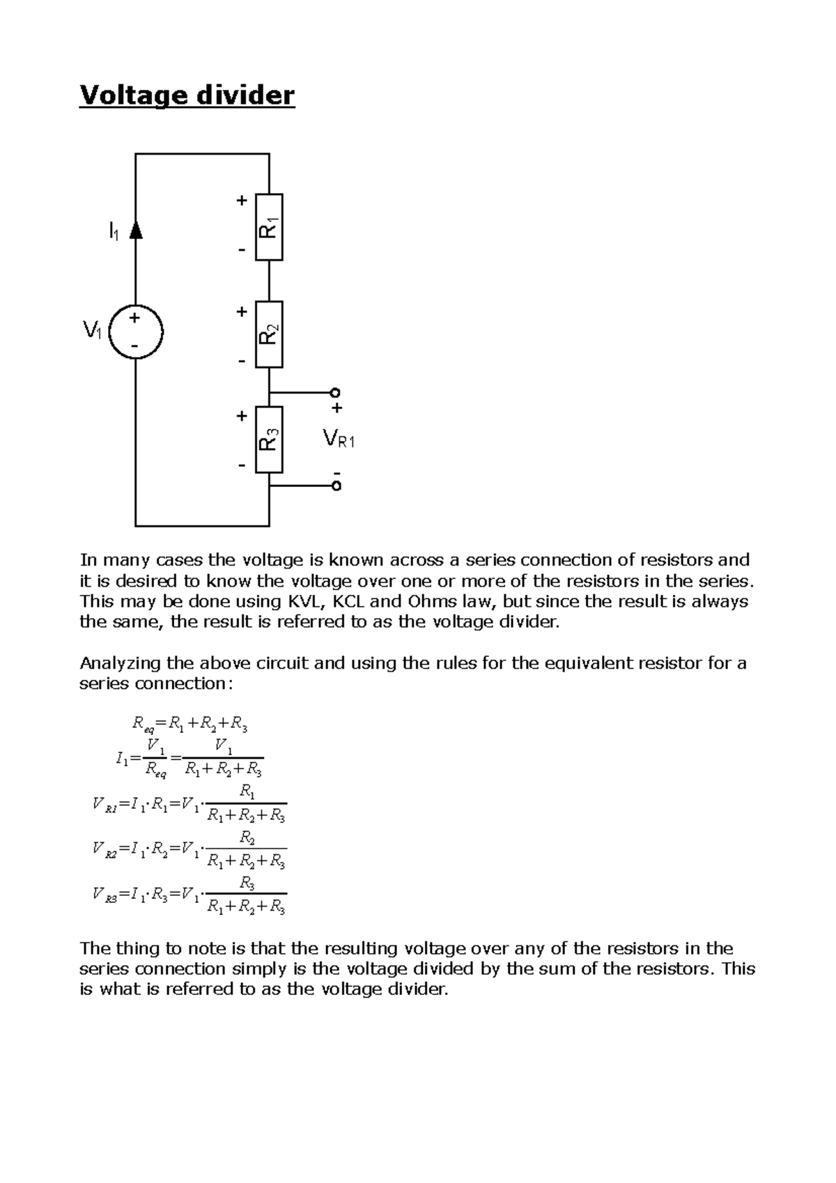 Voltage divider - Foredragsnotater 8 - Voltage divider + - + R2 V1 ...