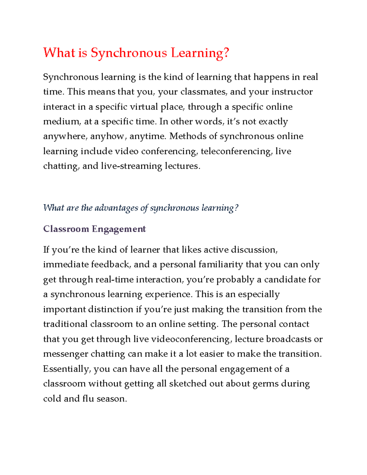 Synchronous versus asynchronous - What is Synchronous Learning ...