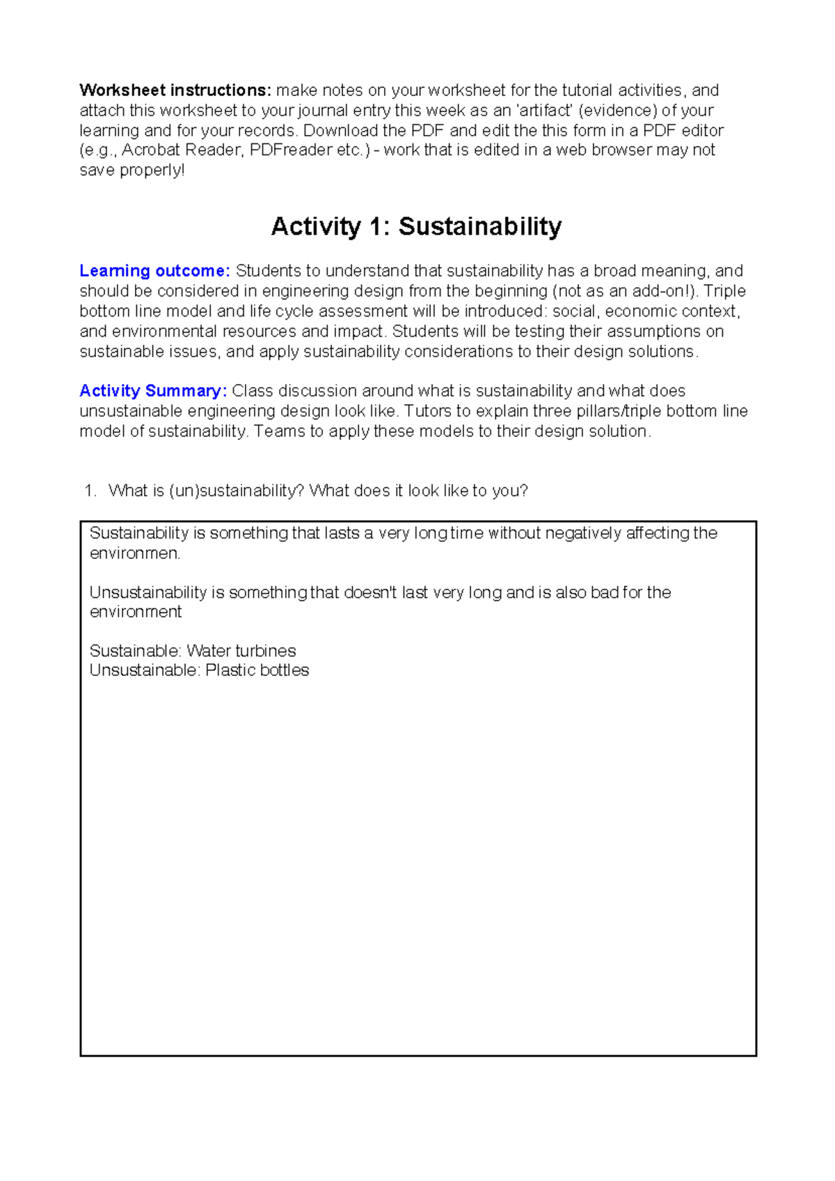 Week 9 - Student Worksheet - Worksheet instructions: make notes on your ...