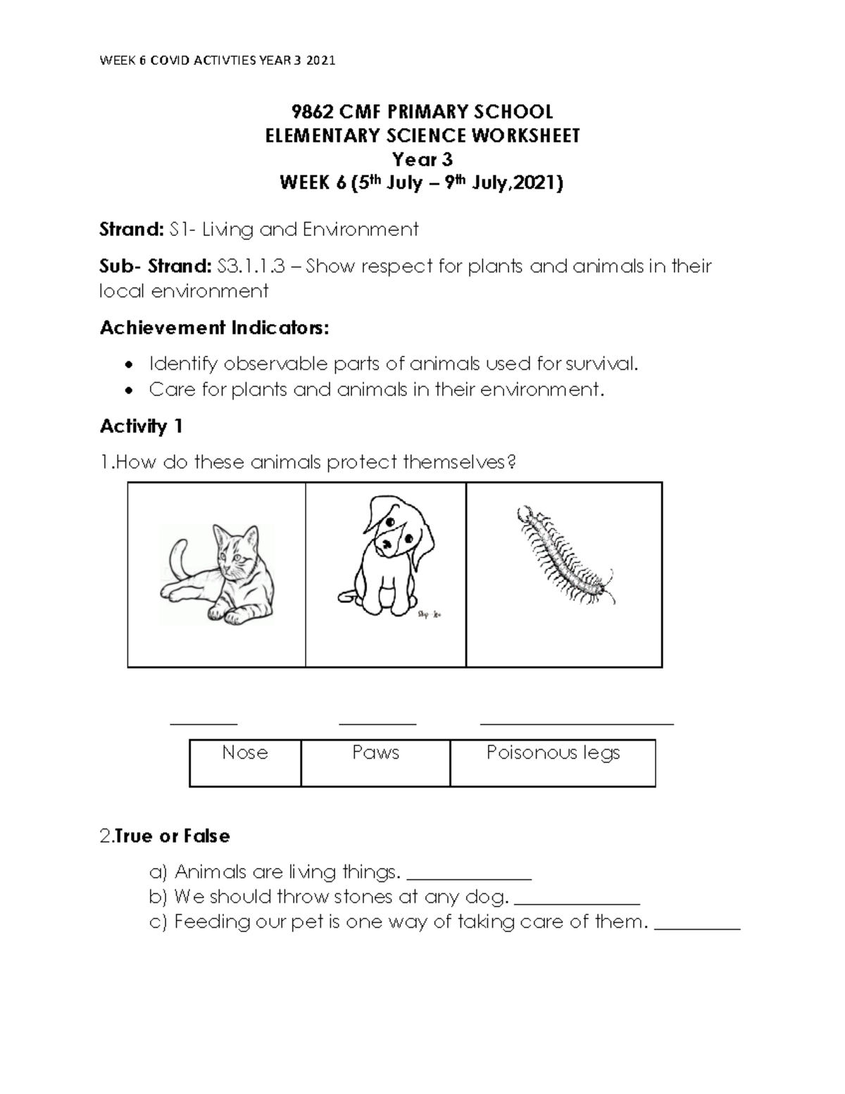 Week 6 Elementary Science- Year 3 Activities.docx · version 1 - WEEK 6 ...