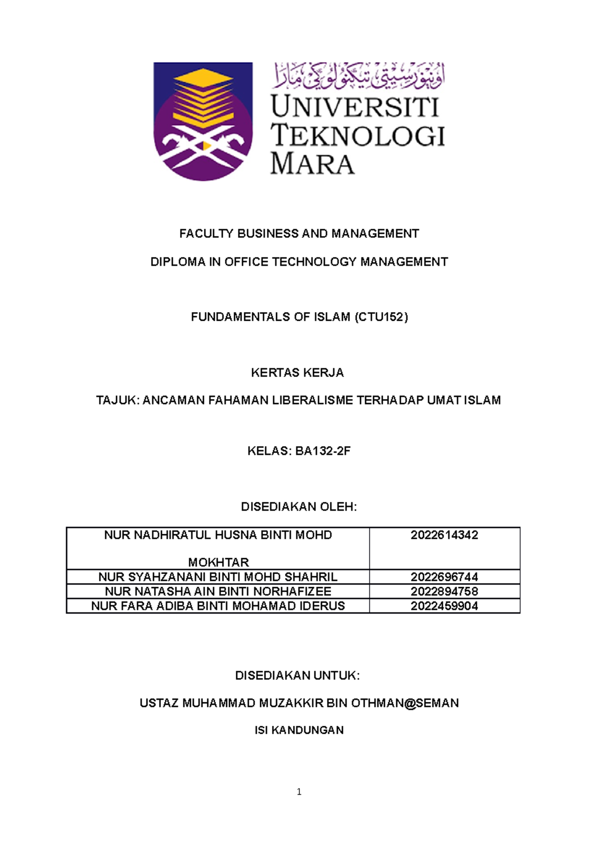 Assignment ctu152 - FACULTY BUSINESS AND MANAGEMENT DIPLOMA IN OFFICE TECHNOLOGY MANAGEMENT ...