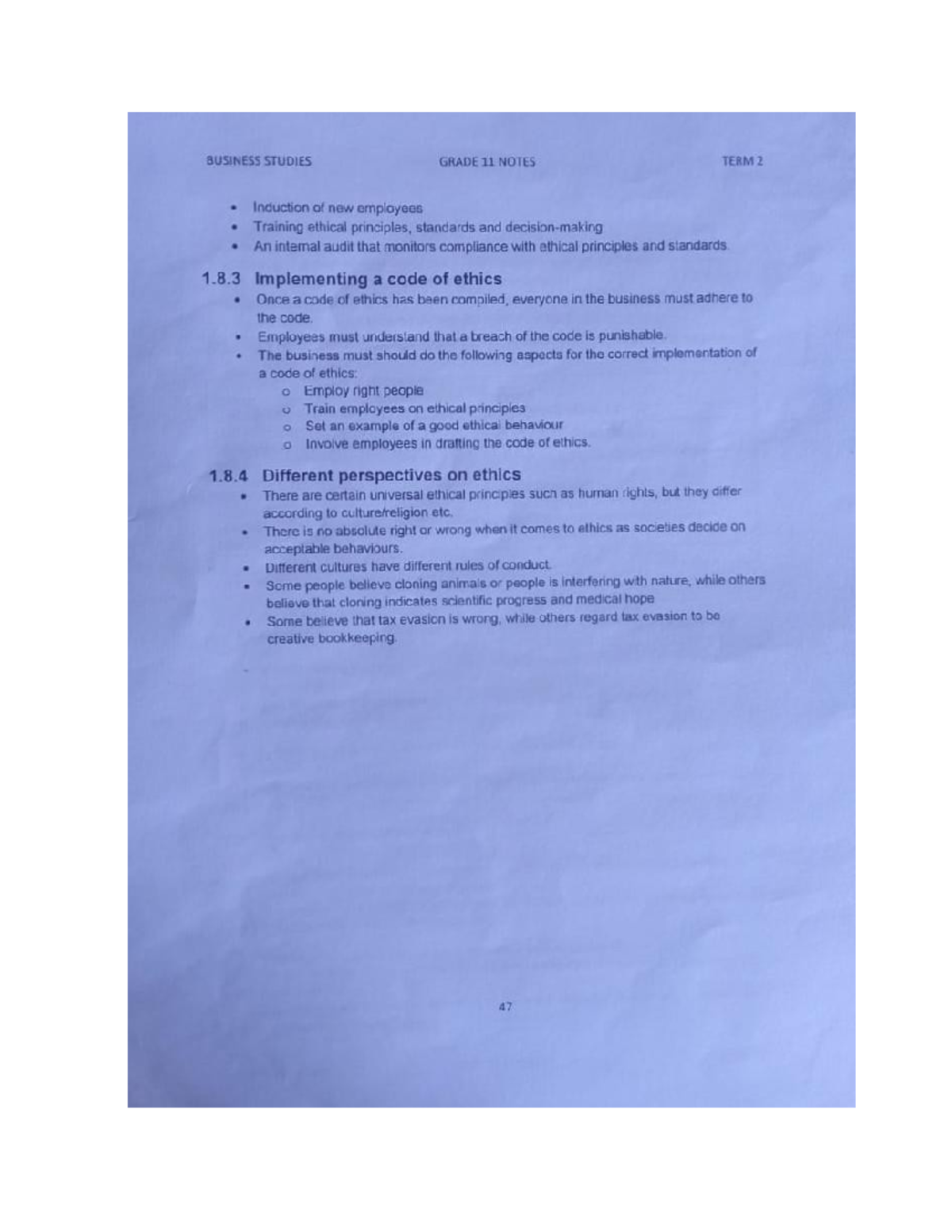 Business studies notes Professionalism and ethics - Studocu