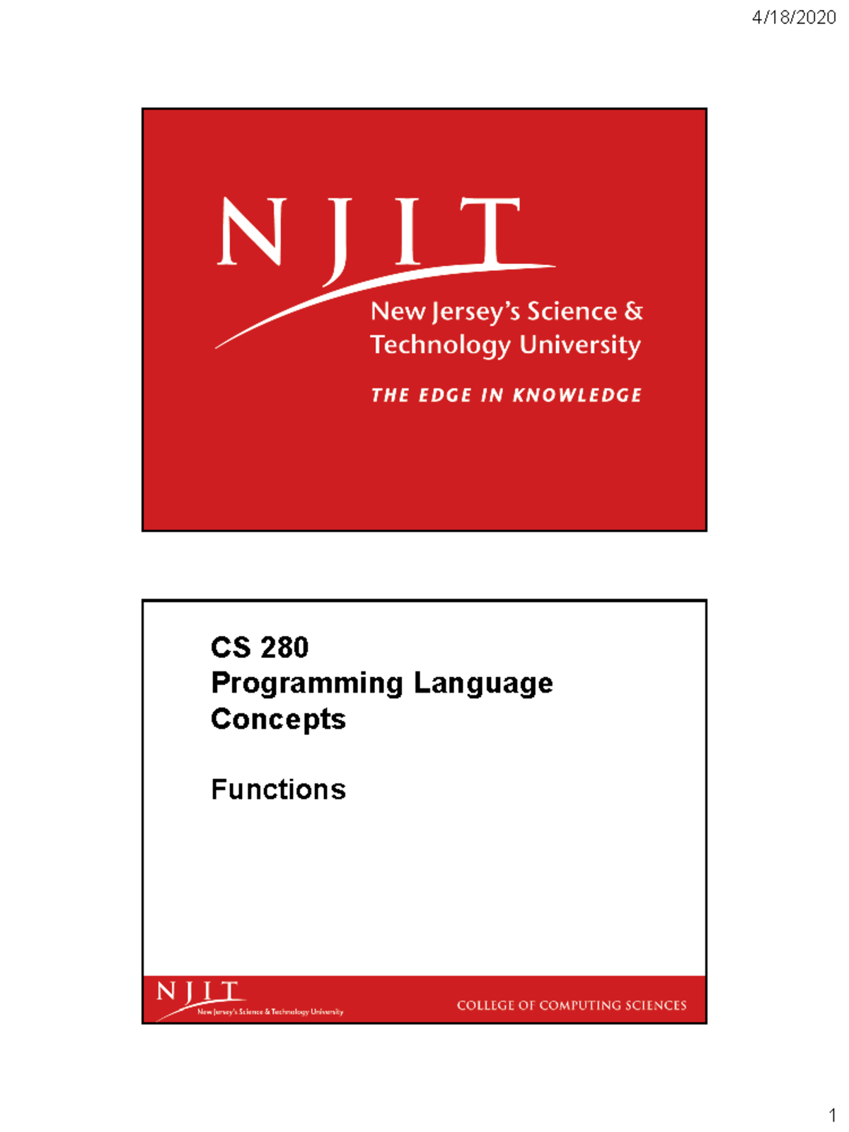Functions - Examples - CS 280 Programming Language Concepts Functions ...
