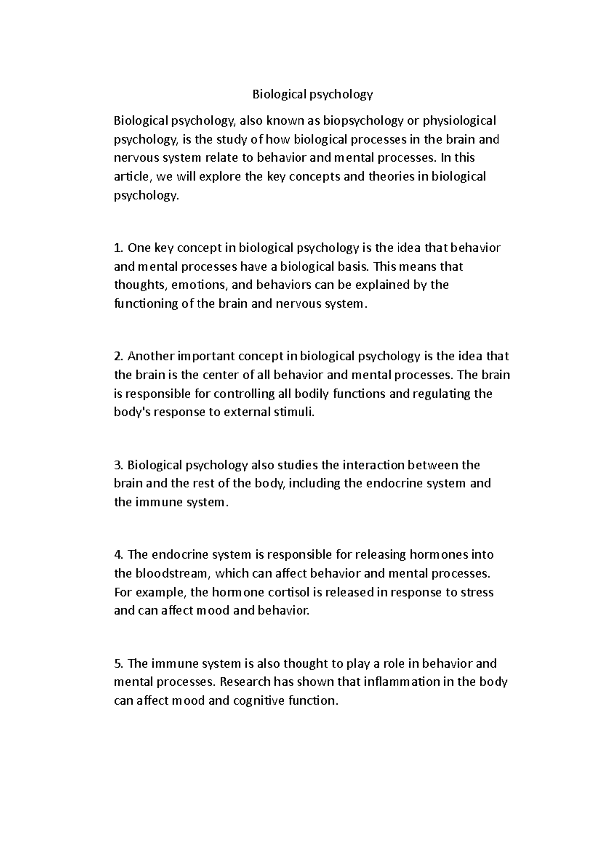 Biological psychology - Biological psychology Biological psychology ...