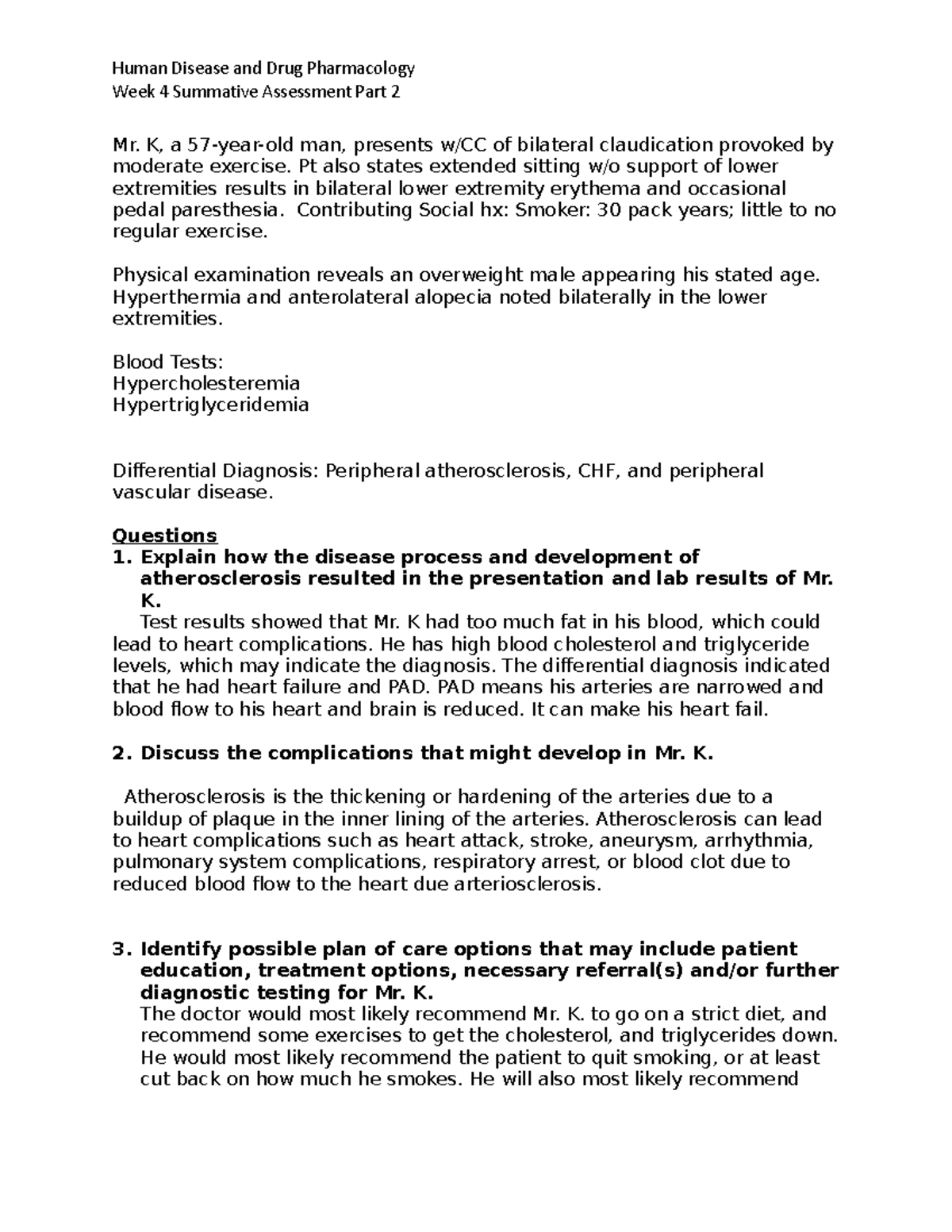 Summative Assessment #2 – Part 2 Week 4 - Human Disease and Drug Pharmacology Week 4 Summative ...