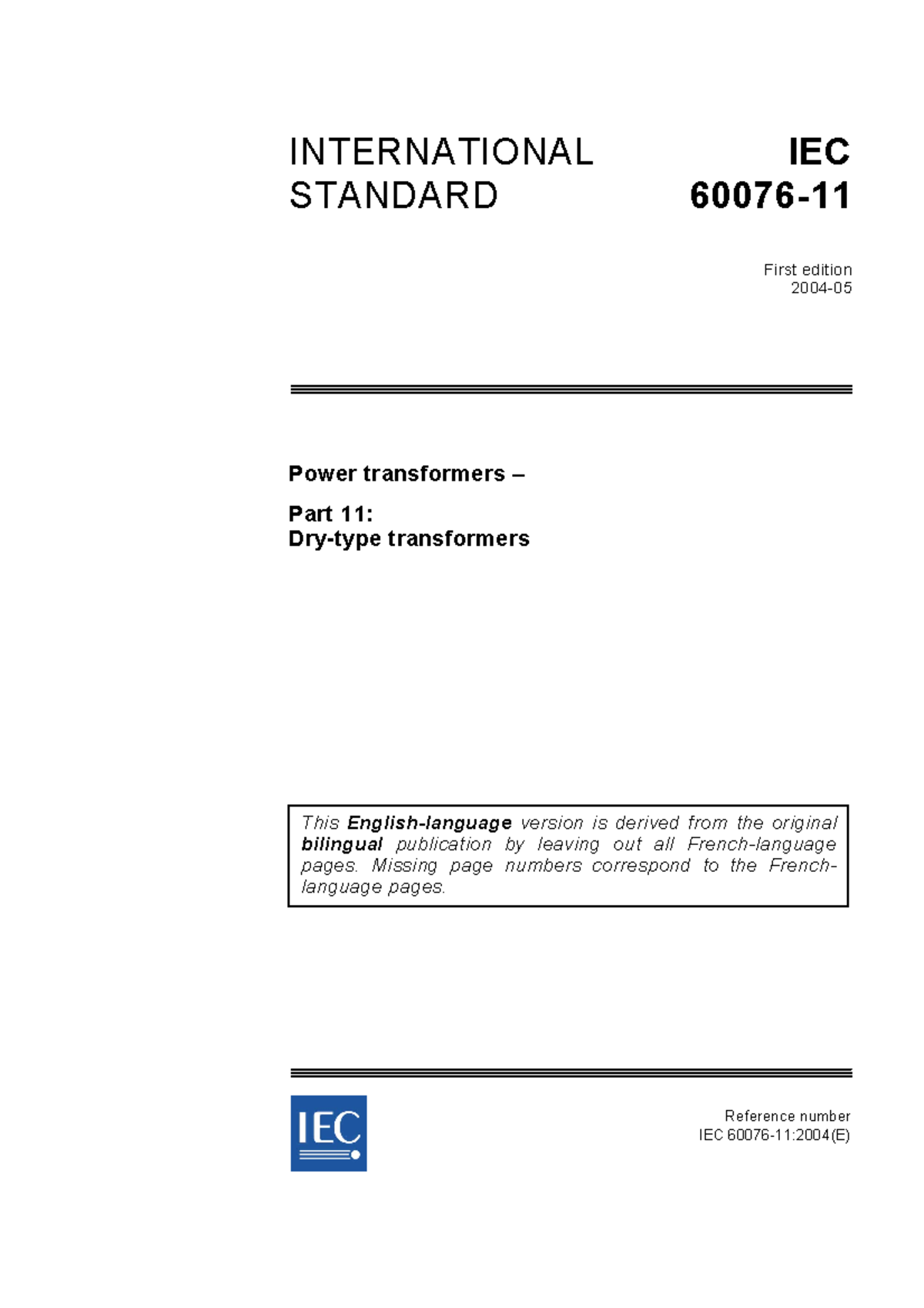 IEC 60076-11 - DRY-TYPE Transformers - Power transformers – Part 11 ...