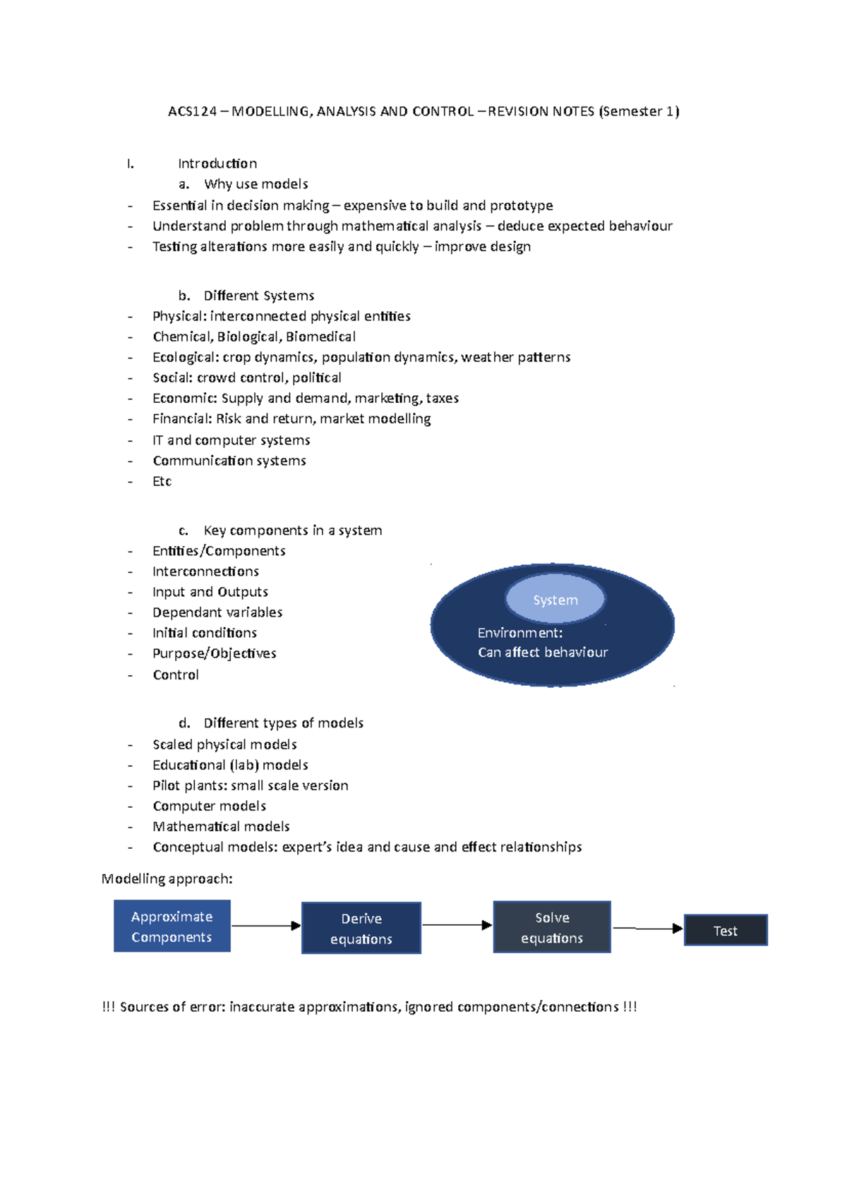ACS124 - Revision Notes (Semester 1) - ACS132 - Sheffield - Studocu