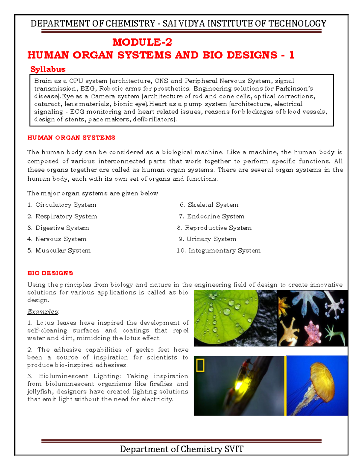 Module-2 Bology For Engineers 2 - MODULE- HUMAN ORGAN SYSTEMS AND BIO ...