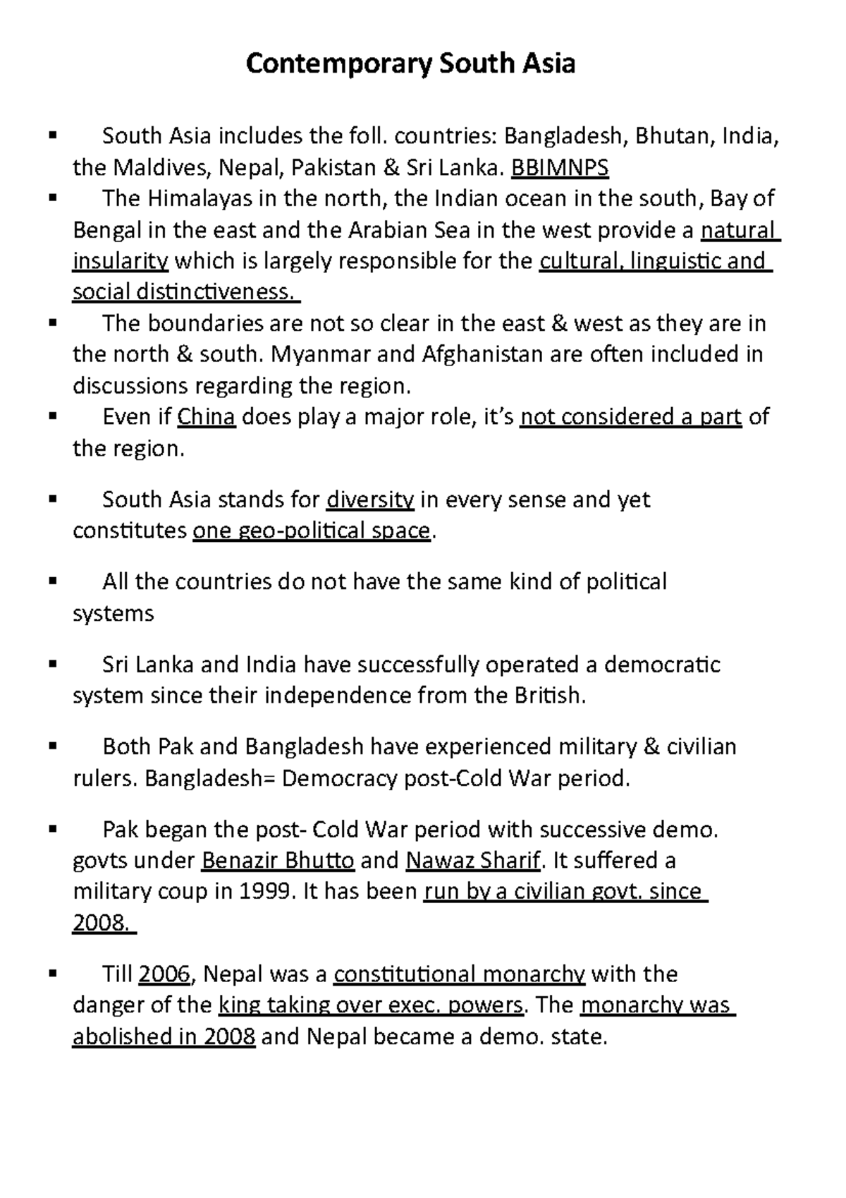 Contemporary South Asia - countries: Bangladesh, Bhutan, India, the ...