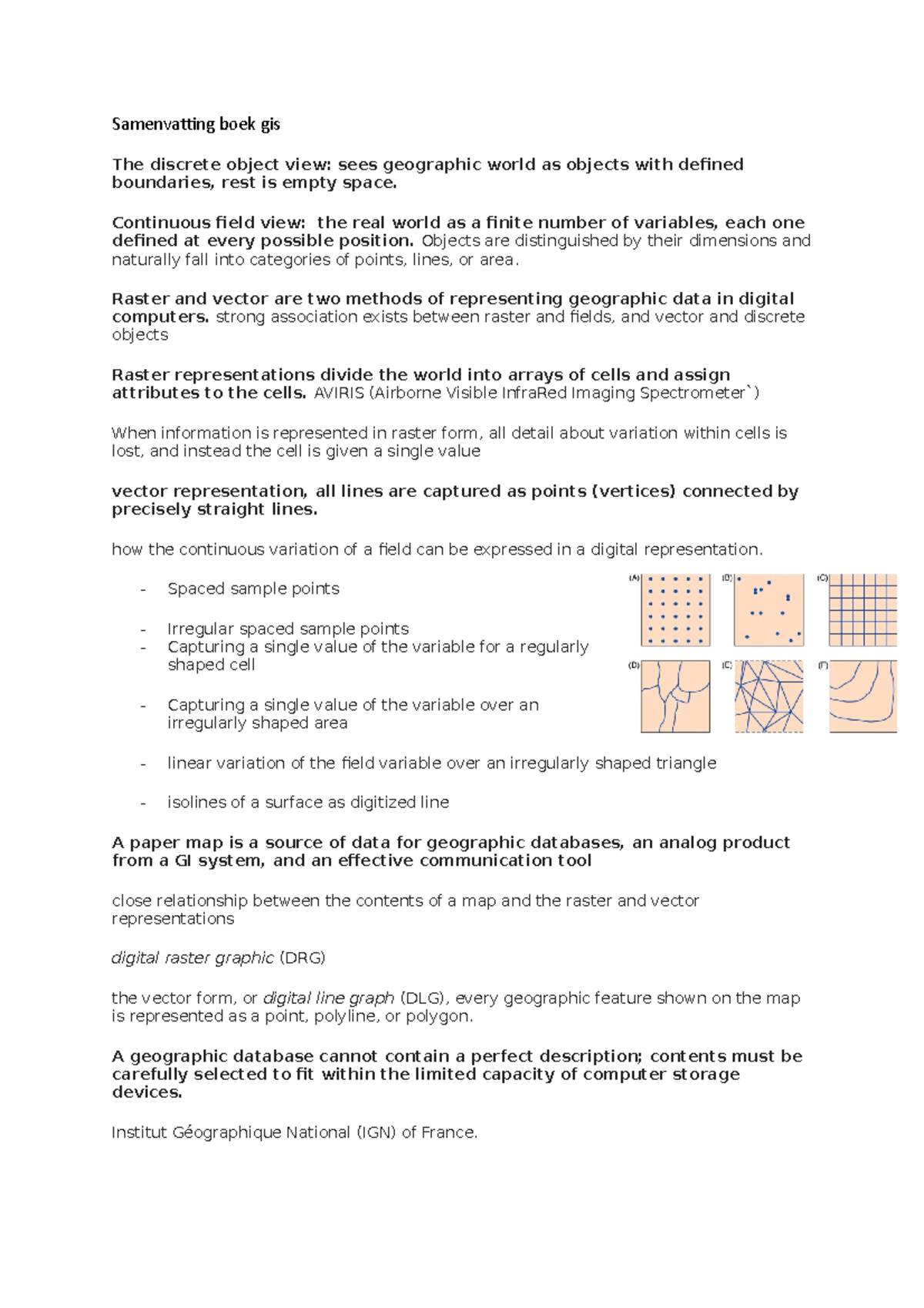 Samenvatting boek gis - Continuous field view: the real world as a ...