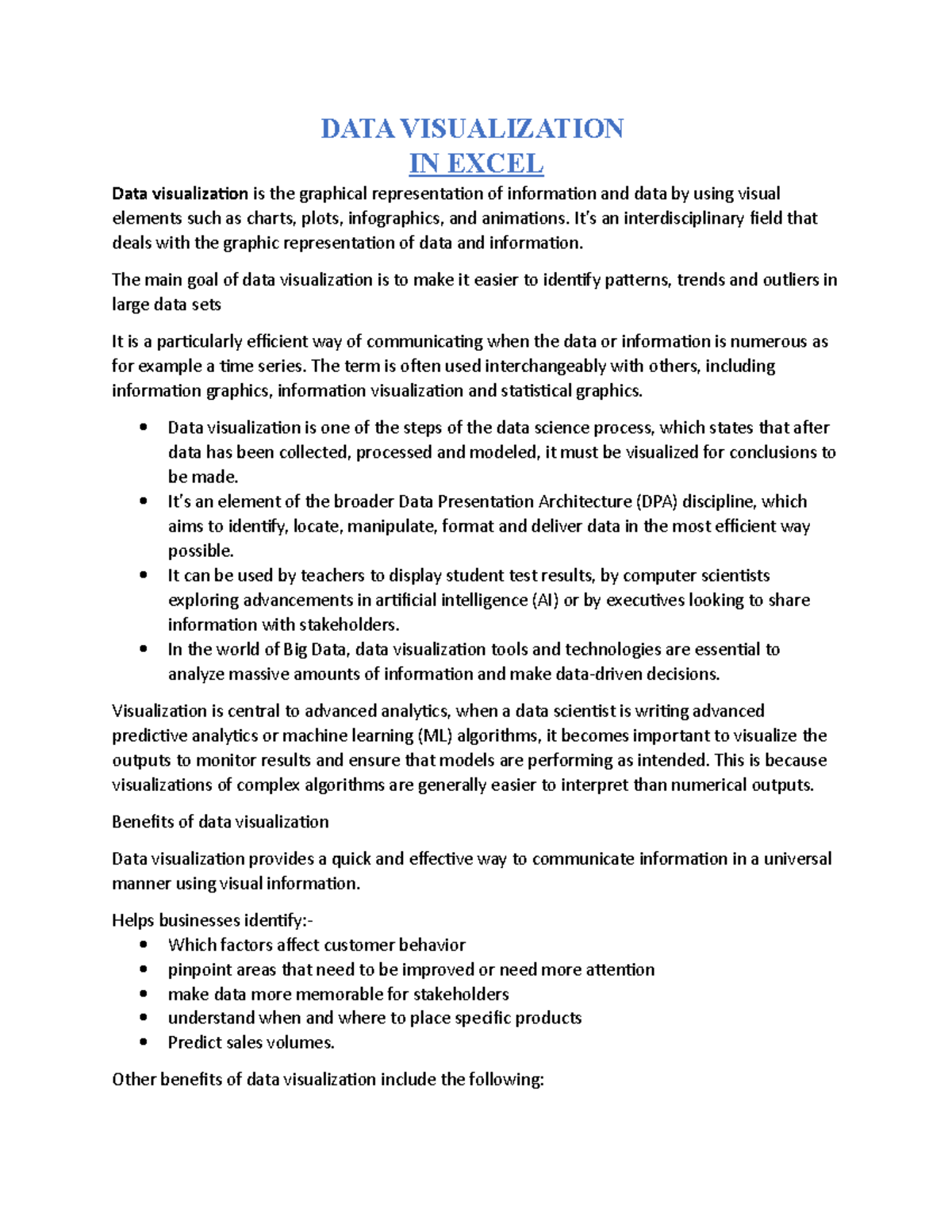 Data visualization in Excel - DATA VISUALIZATION IN EXCEL Data ...