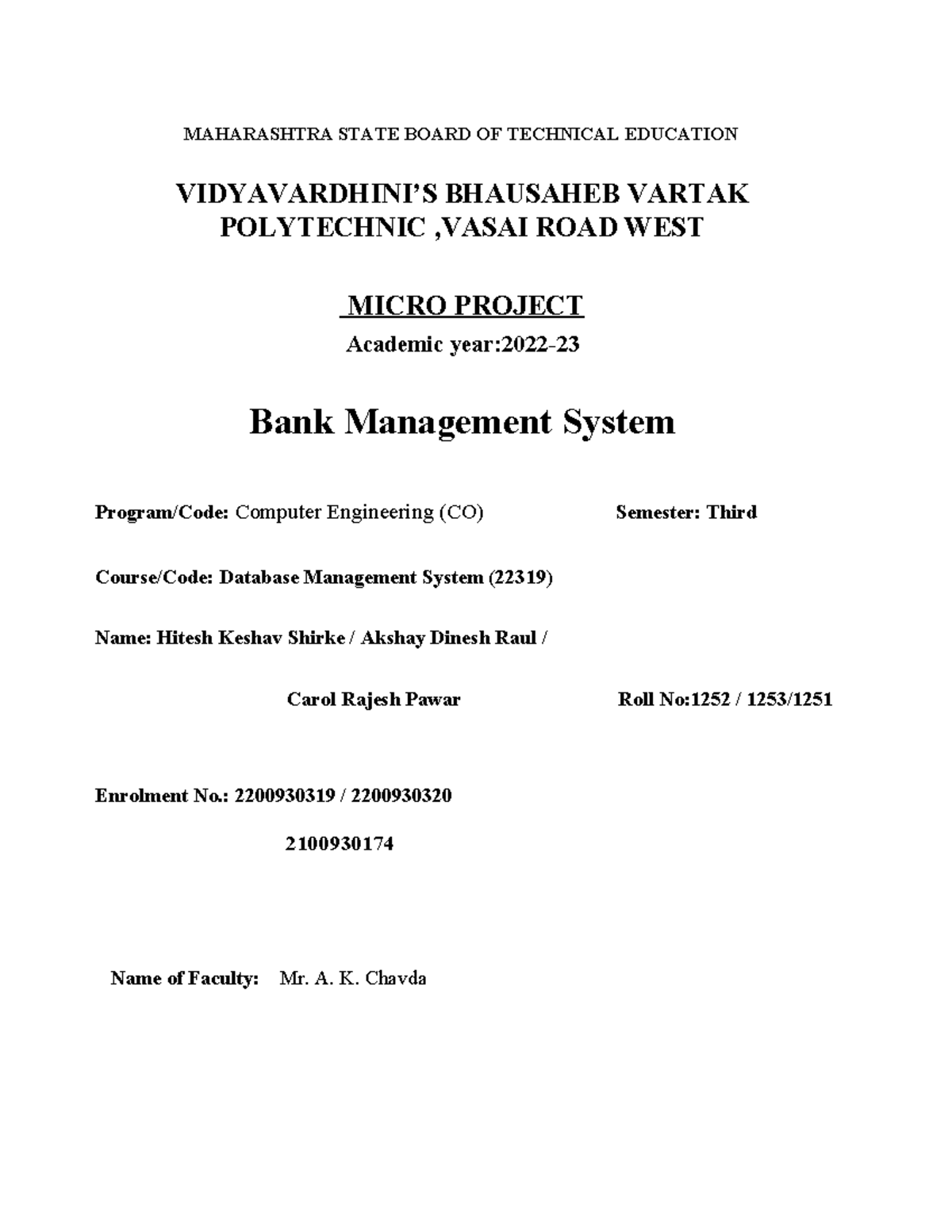 DBMS Master File - DBMS Micro project - MAHARASHTRA STATE BOARD OF TECHNICAL EDUCATION - Studocu