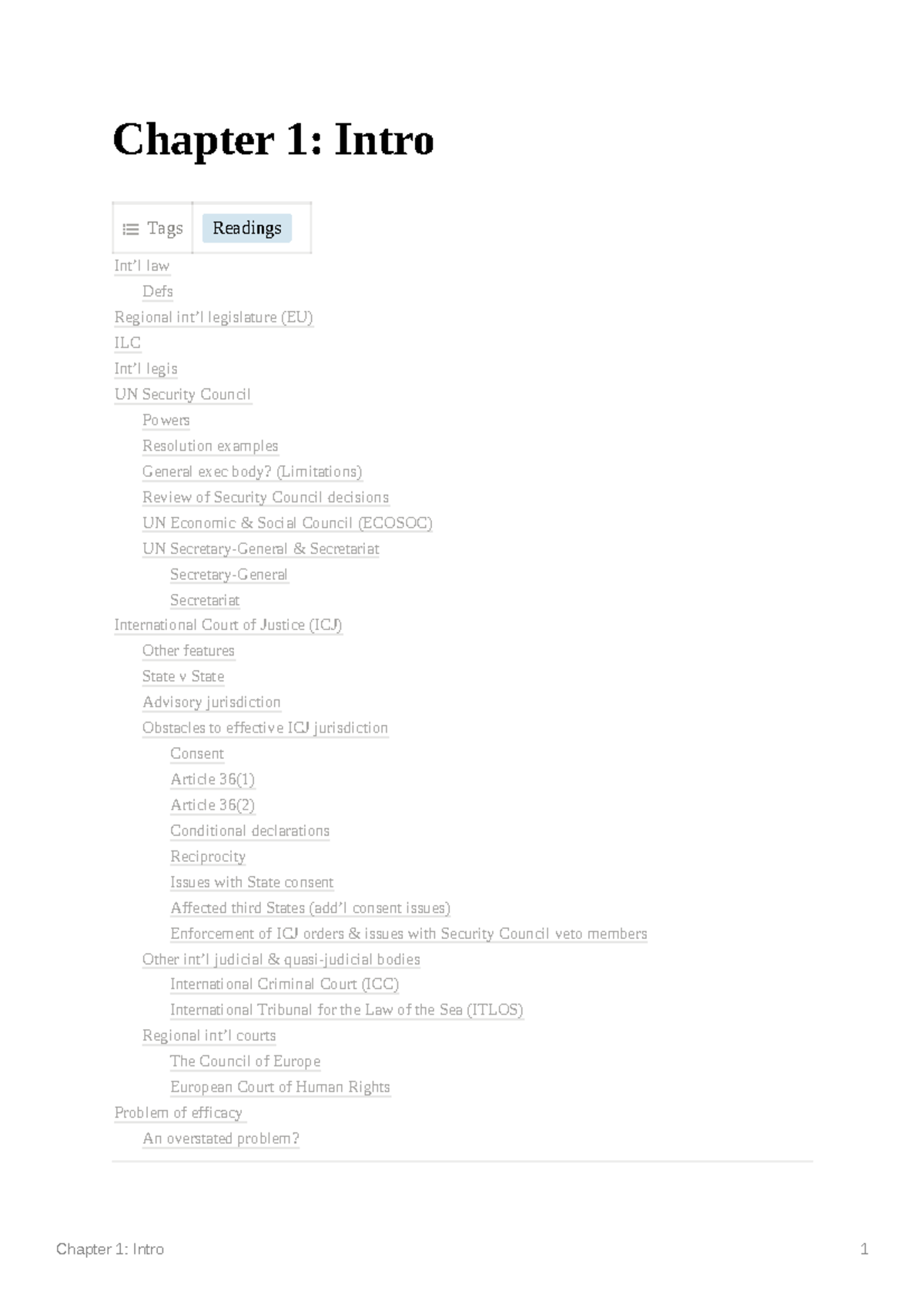 3705 chapter 1 - Chapter 1: Intro Tags Readings Int’l law Defs Regional int’l legislature (EU ...