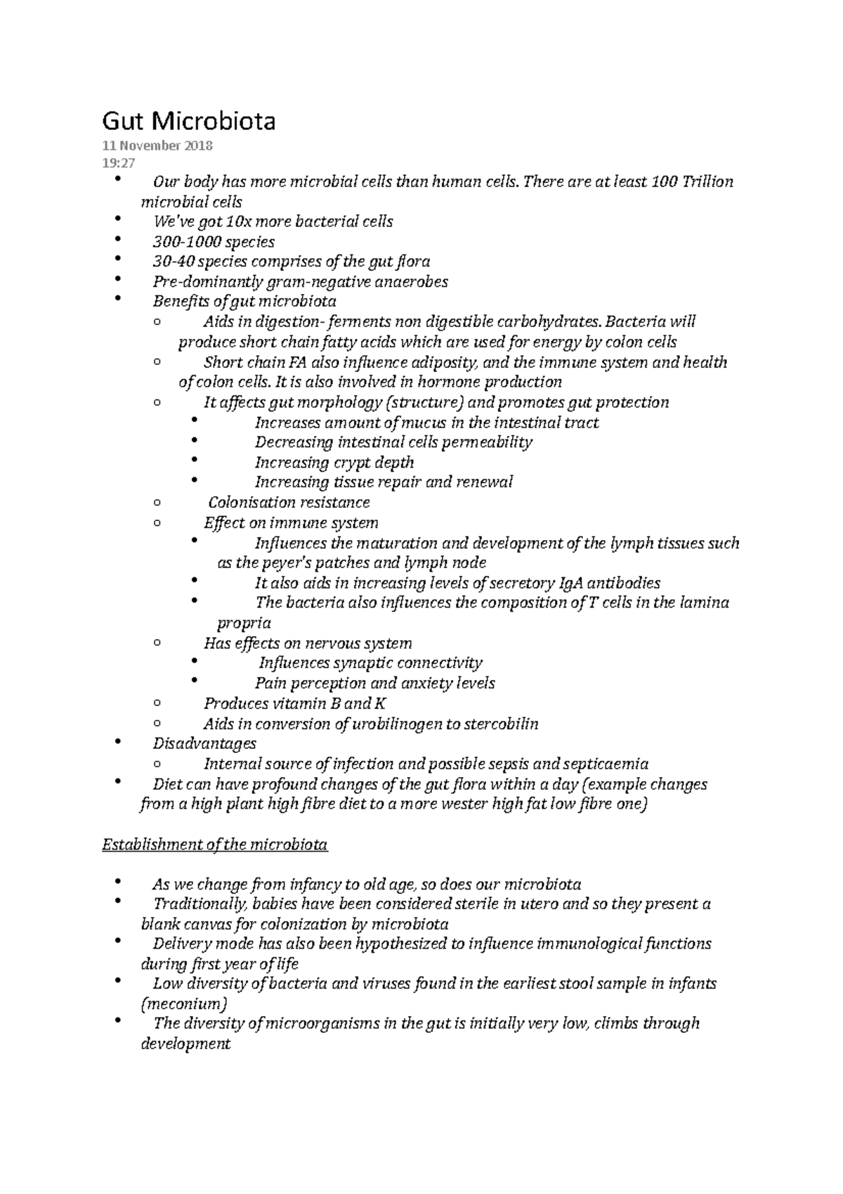 Gut Microbiota - Lecture notes 8 - Gut Microbiota 11 November 2018 19 ...