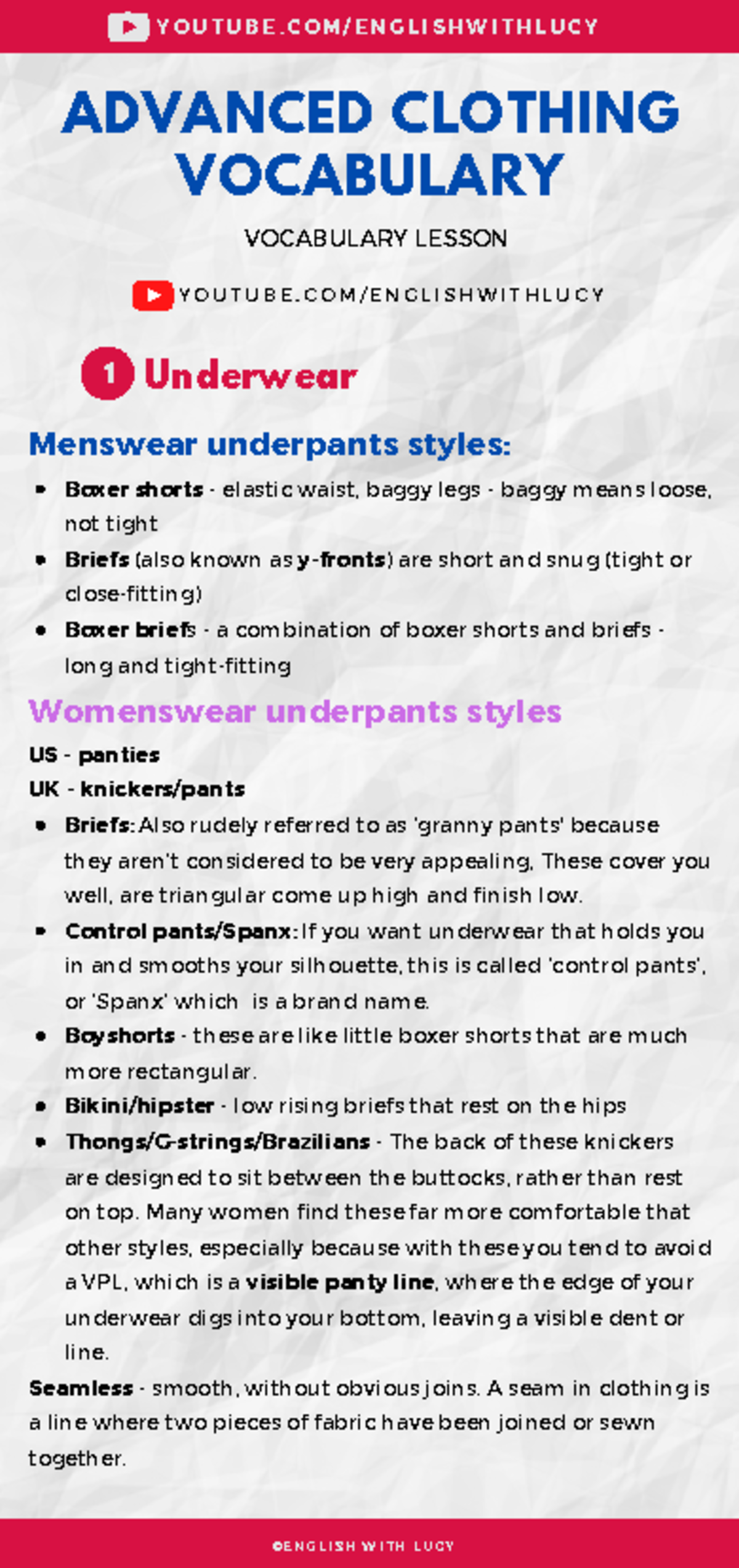 Clothing vocabulary - vocabulaire vêtements - ADVANCED CLOTHING ...