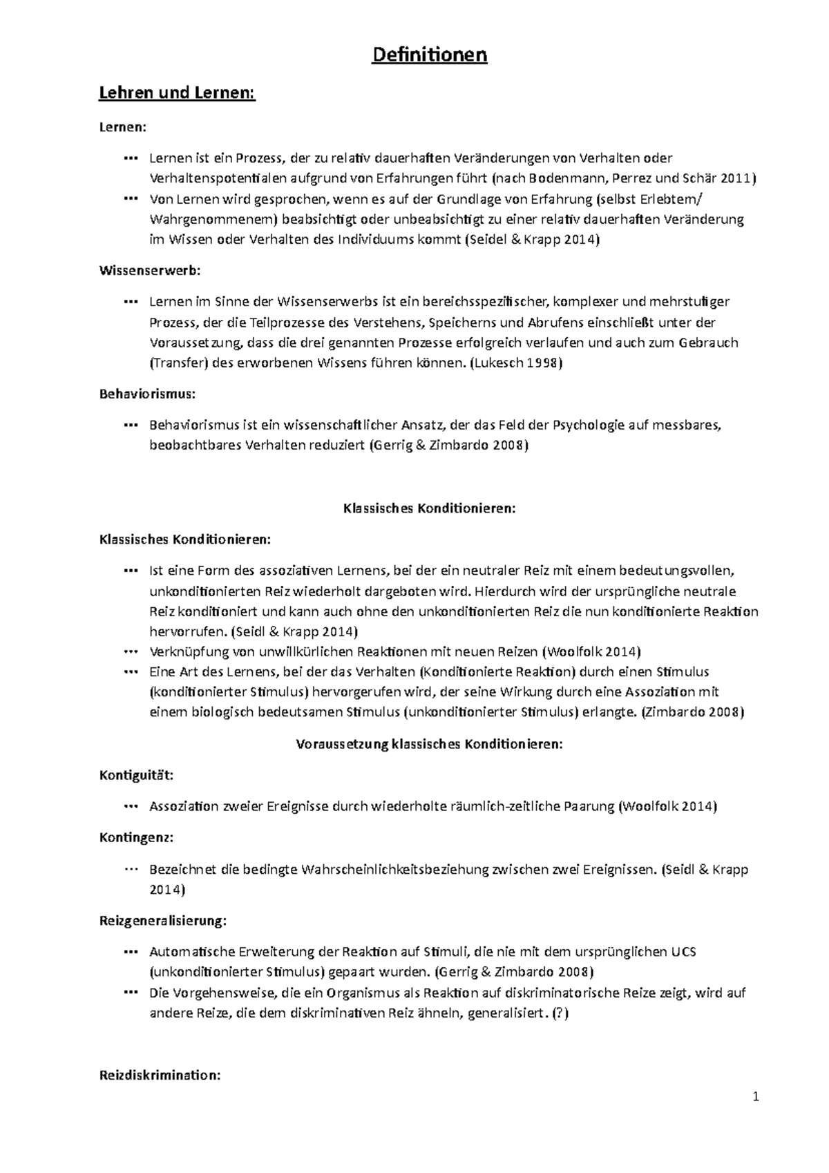 Definitionen Psychologie - Definitionen Lehren und Lernen: Lernen ...