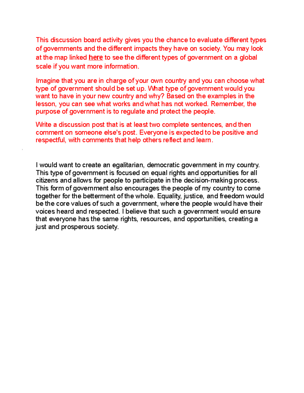 Activity 1.2.2 - Types of Government Discussion - This discussion board ...