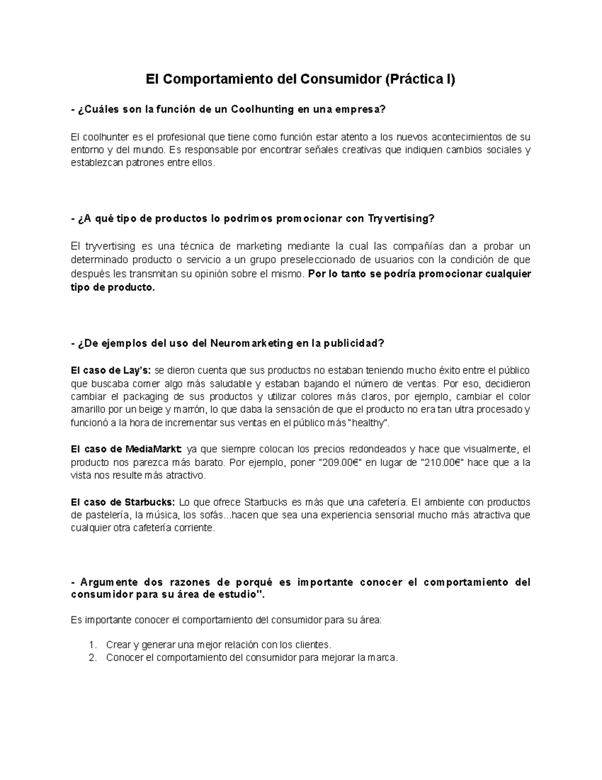 (Practica 1) El Comportamiento del Consumidor - El Comportamiento del Consumidor (Práctica I ...